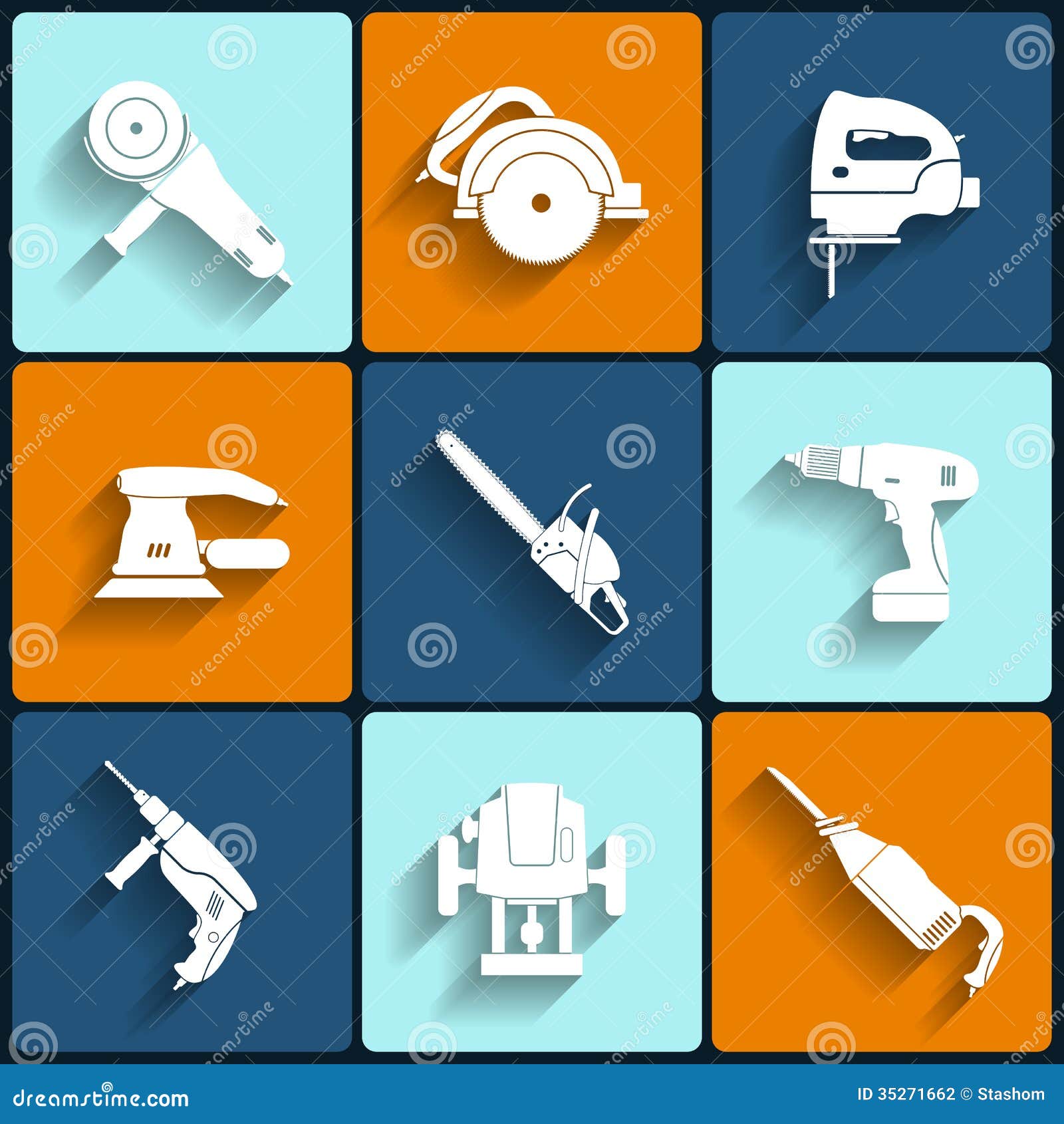 Electric Tool Flat Vector Icons Set Stock Vector - Illustration of ...