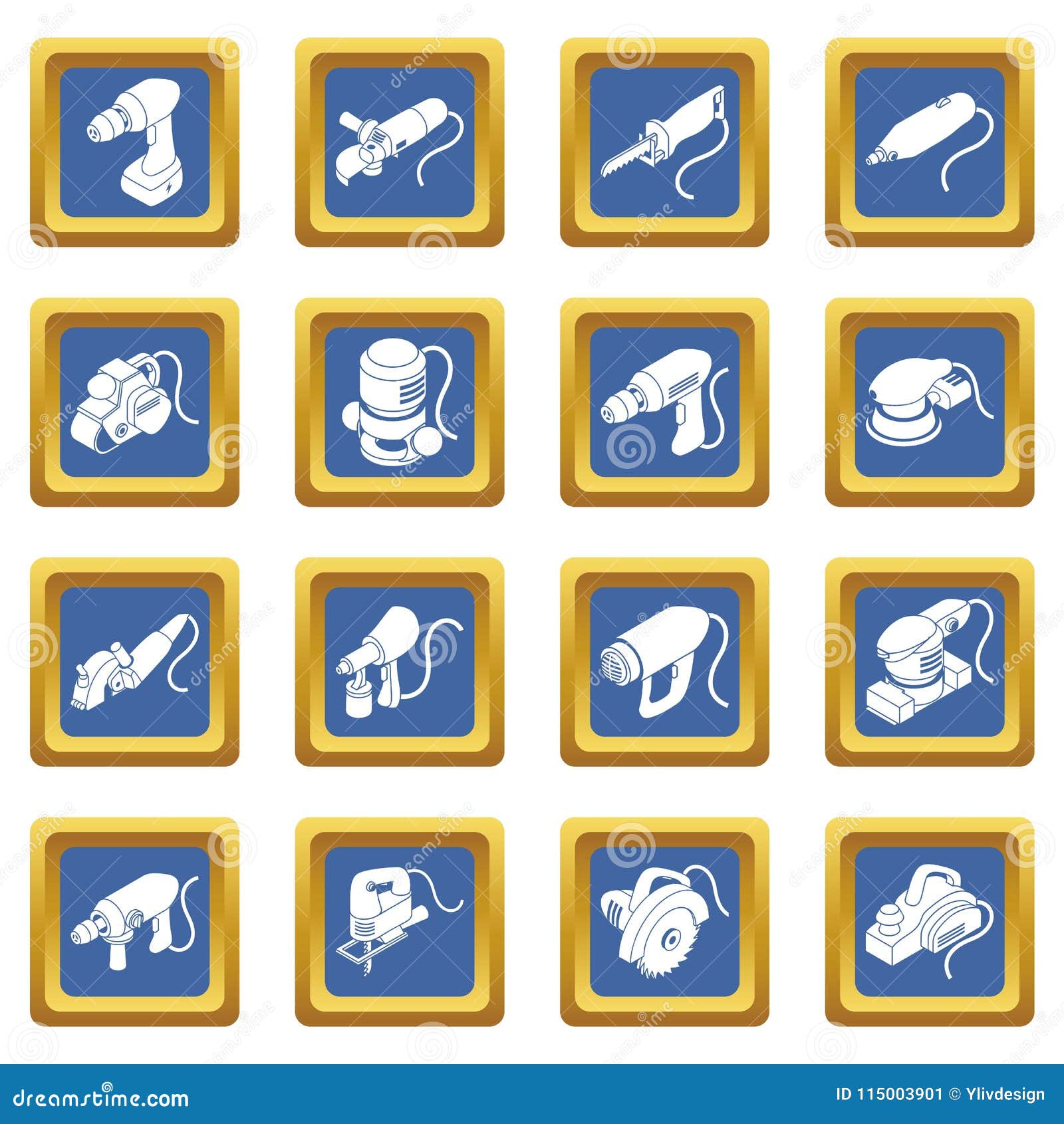 Electric Tools Icons Set Blue Square Vector Stock Vector - Illustration ...