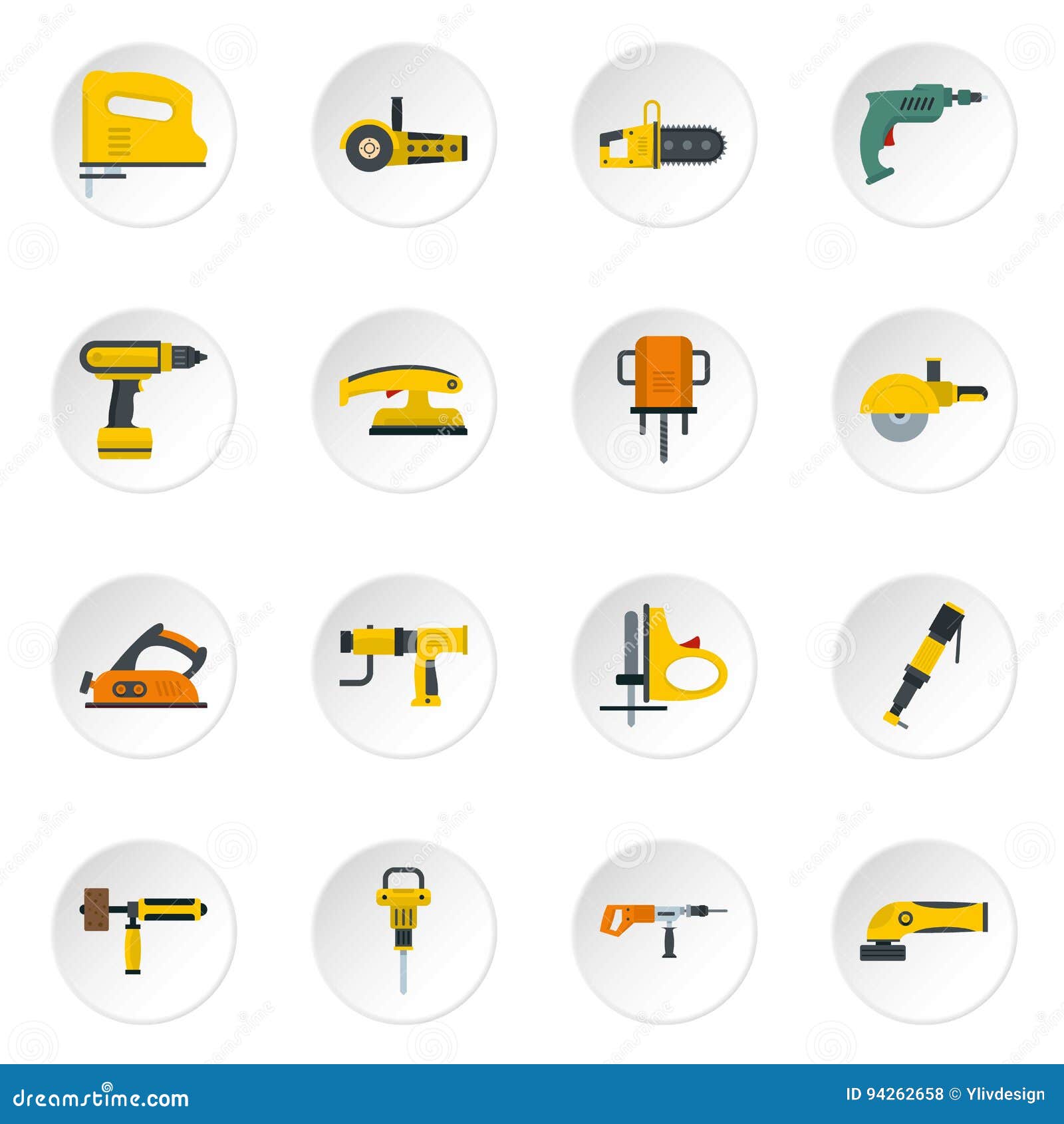 Electric Tools Icons Set in Flat Style Stock Vector - Illustration of ...