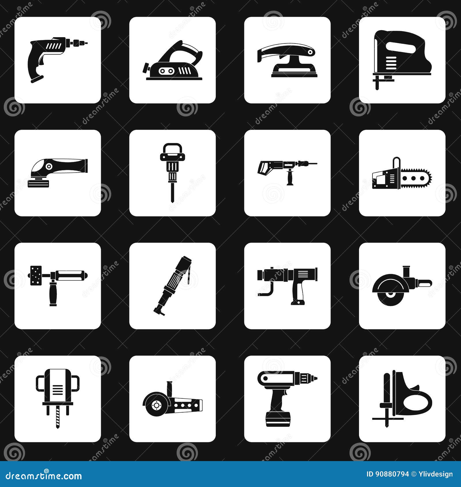 Electric Tools Icons Set Squares Vector Stock Vector - Illustration of ...