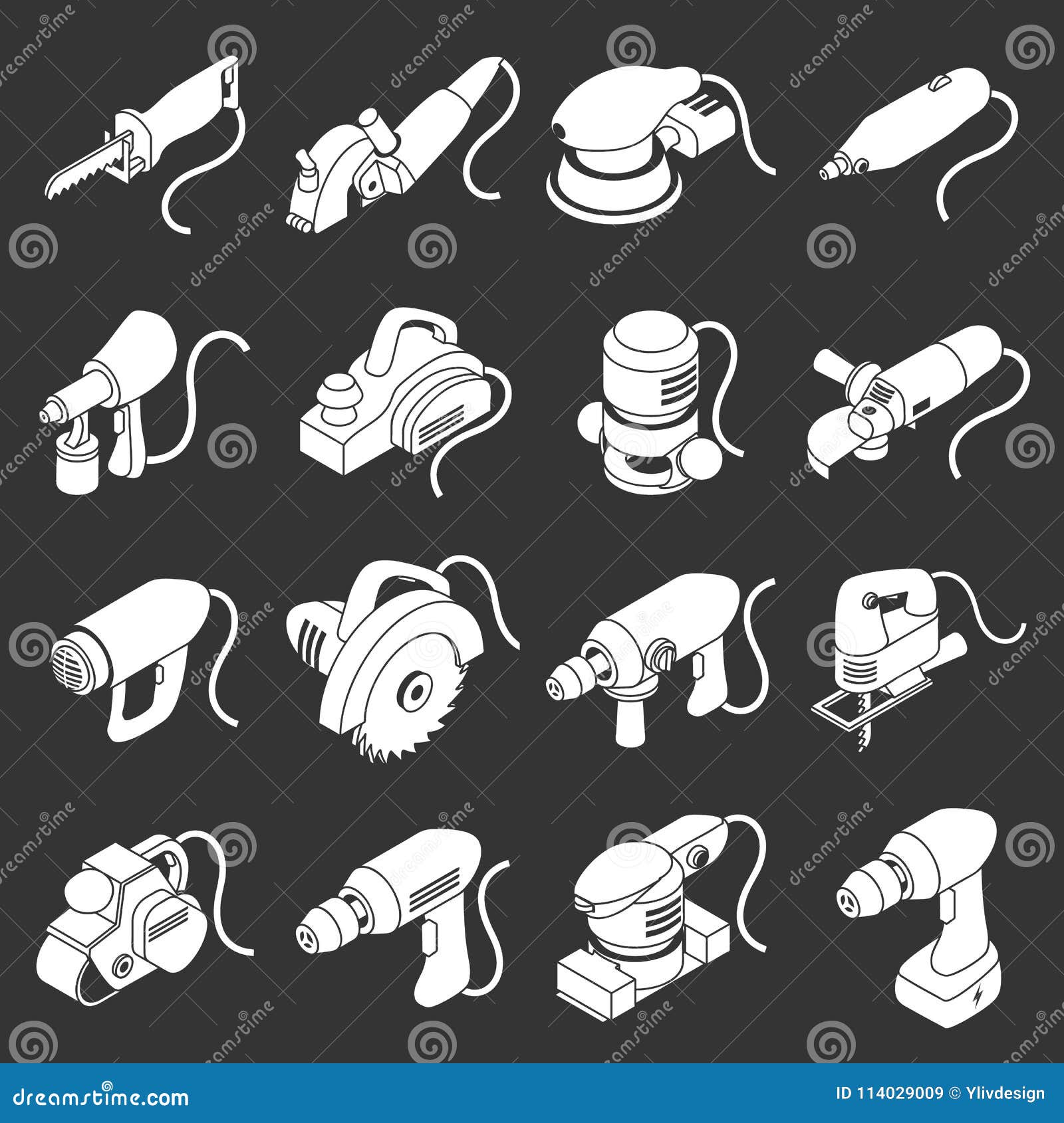 Electric Tools Icons Set Grey Vector Stock Vector - Illustration of ...