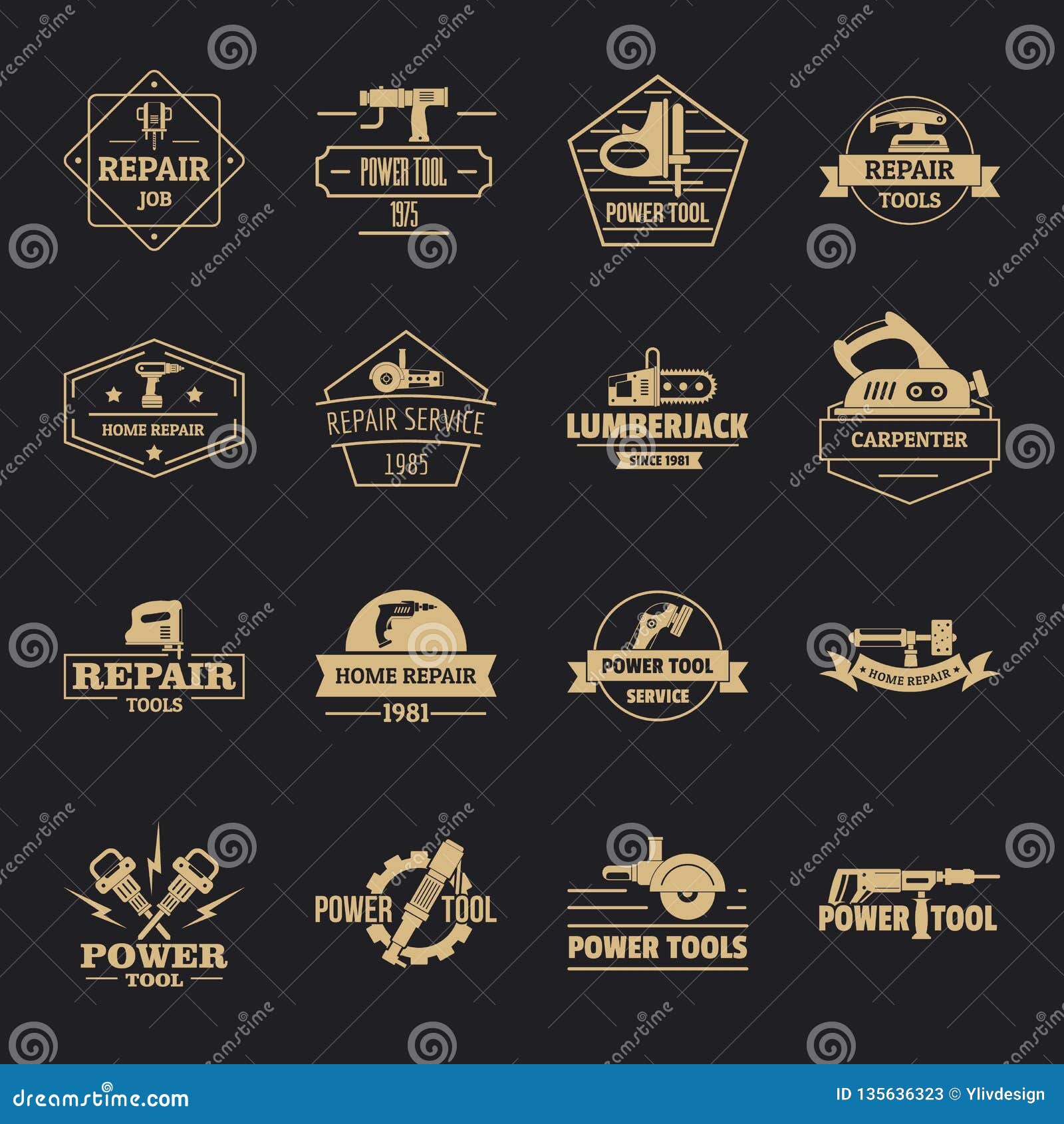 Electric Tools Logo Icons Set, Simple Style Stock Vector - Illustration ...