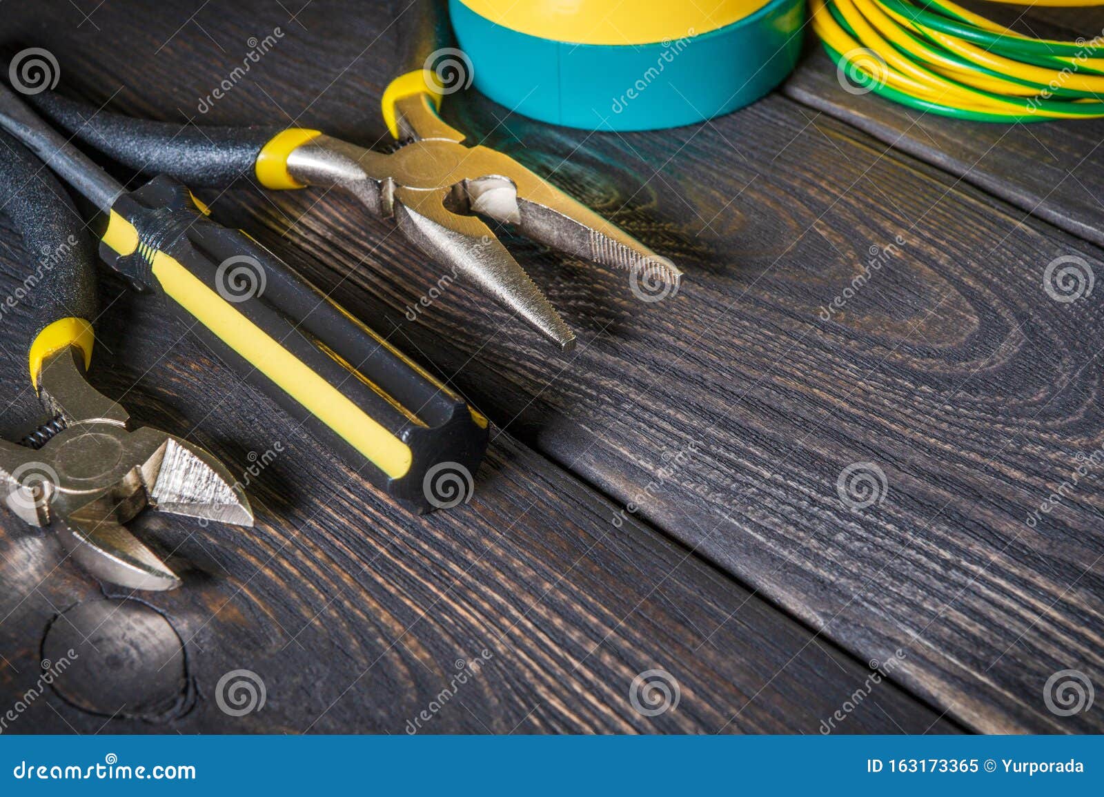 Electric Tools and Wires of Different Colors for Connection Stock Image ...