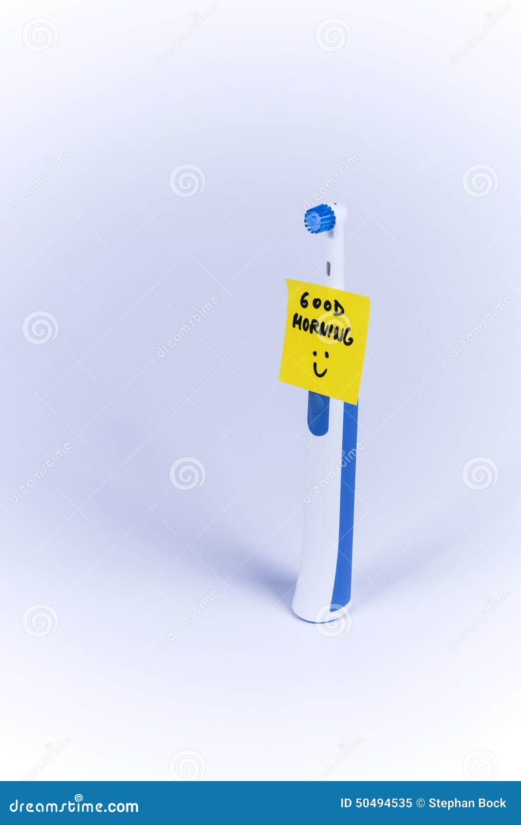 Electric Toothbrush with Post-it Note Good Morning Stock Image - Image ...