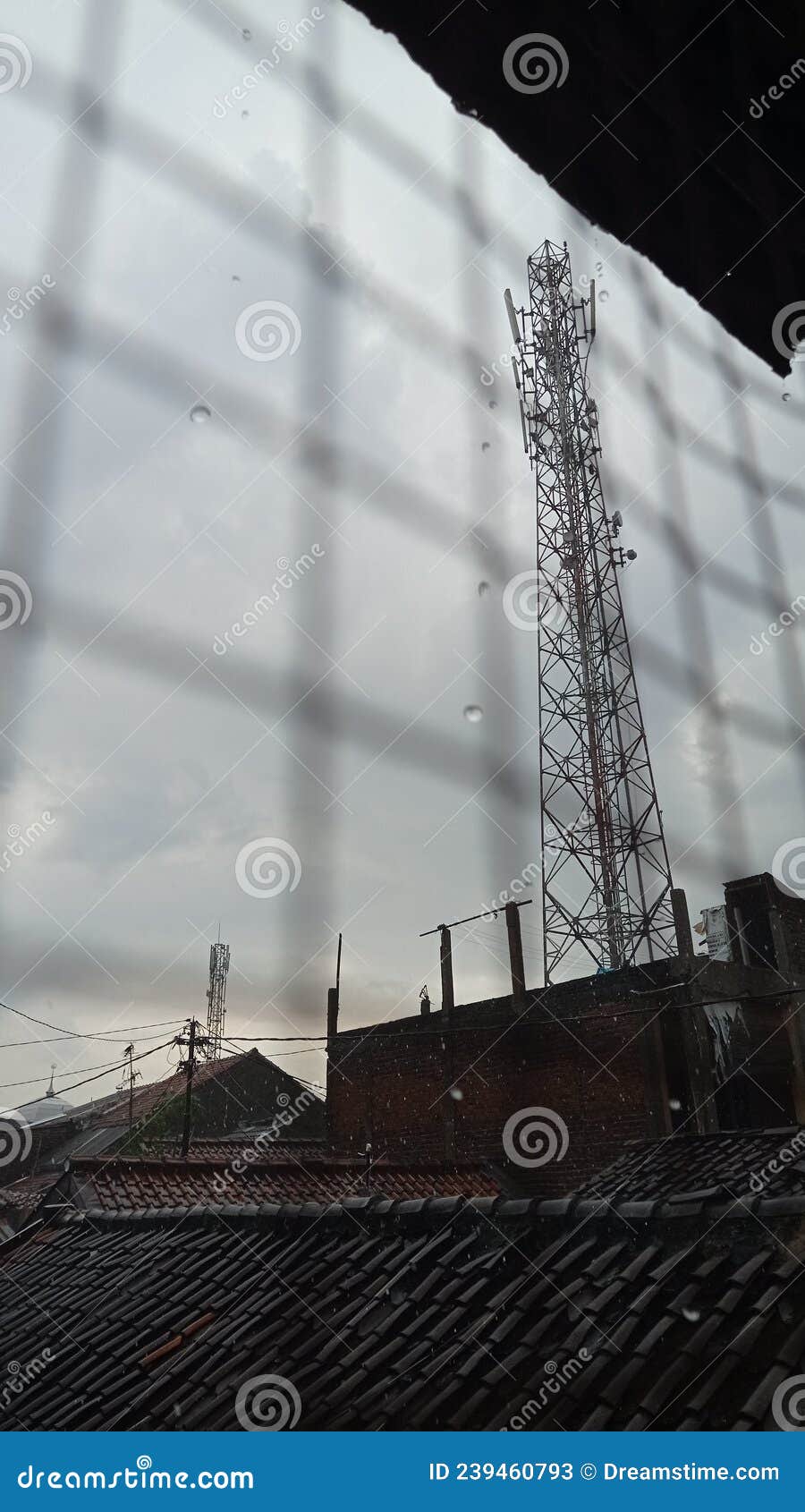 Electric Tower with Raindrop in the Middle of Rain Stock Image - Image ...