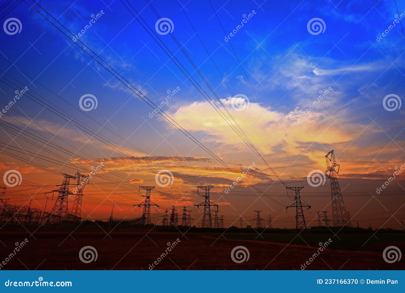 Electric Tower, Silhouette at Sunset Stock Photo - Image of substation ...
