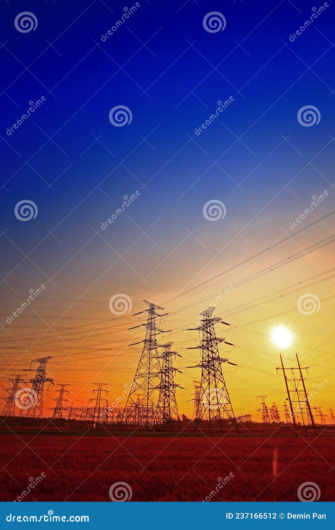 Electric Tower, Silhouette at Sunset Stock Photo - Image of voltage ...