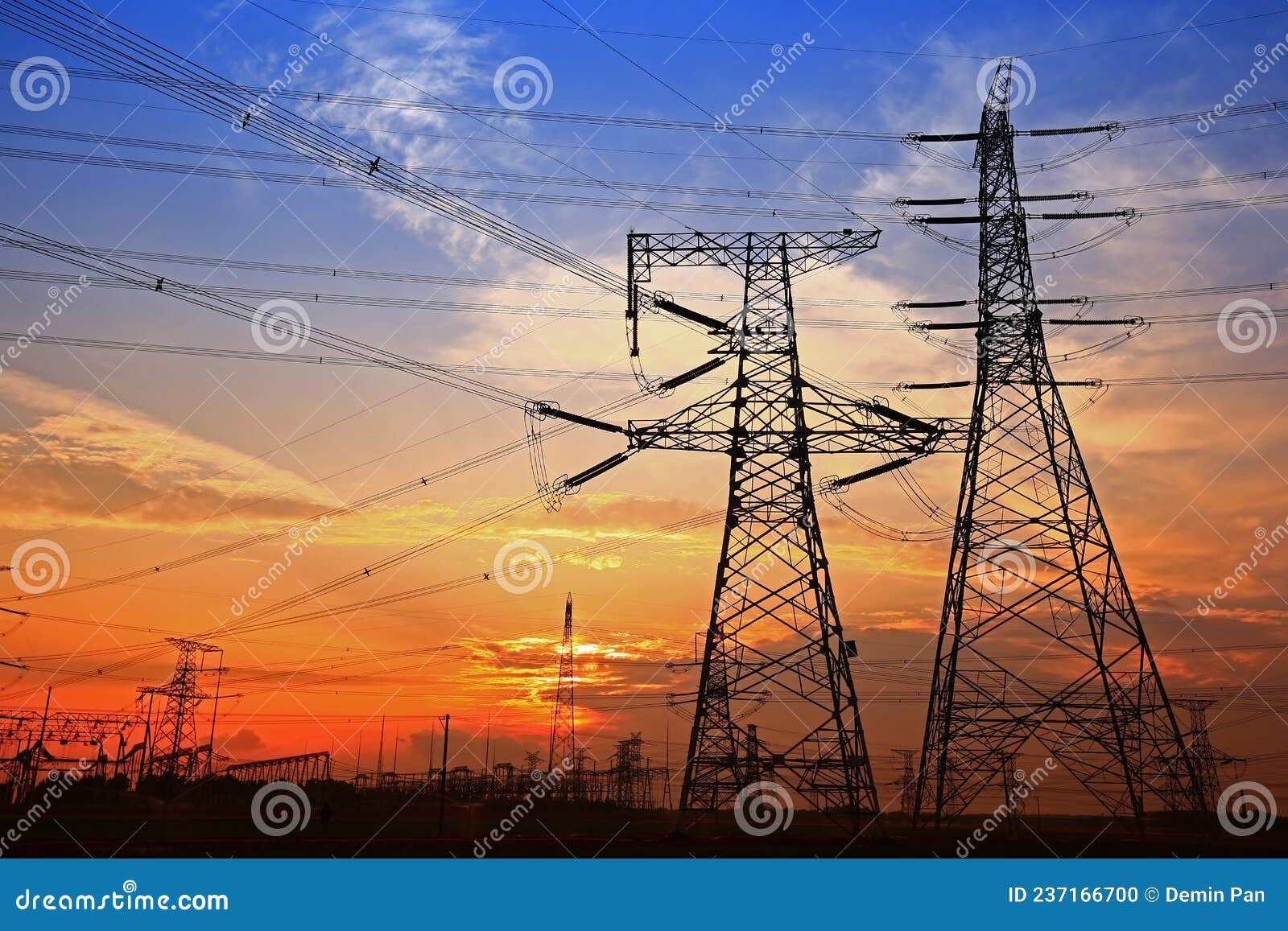 Electric Tower, Silhouette at Sunset Stock Photo - Image of environment ...