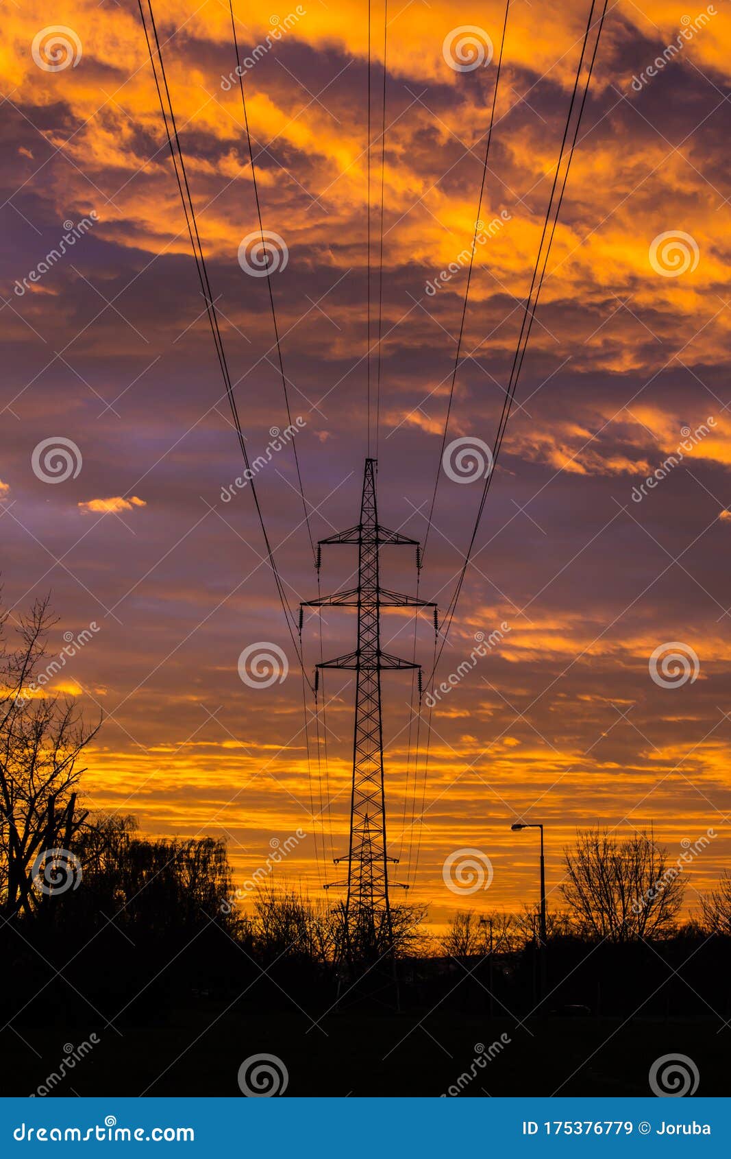 Electric tower at sunset stock image. Image of dusk - 175376779