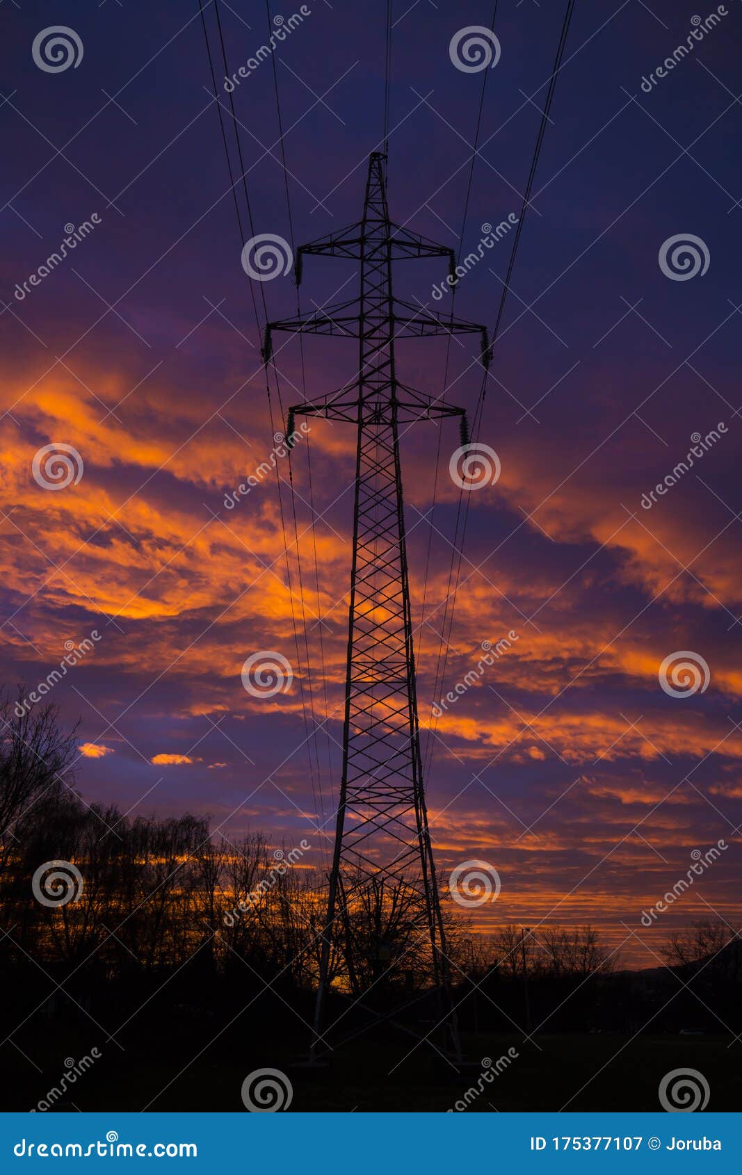 Electric tower at sunset stock image. Image of outdoor - 175377107