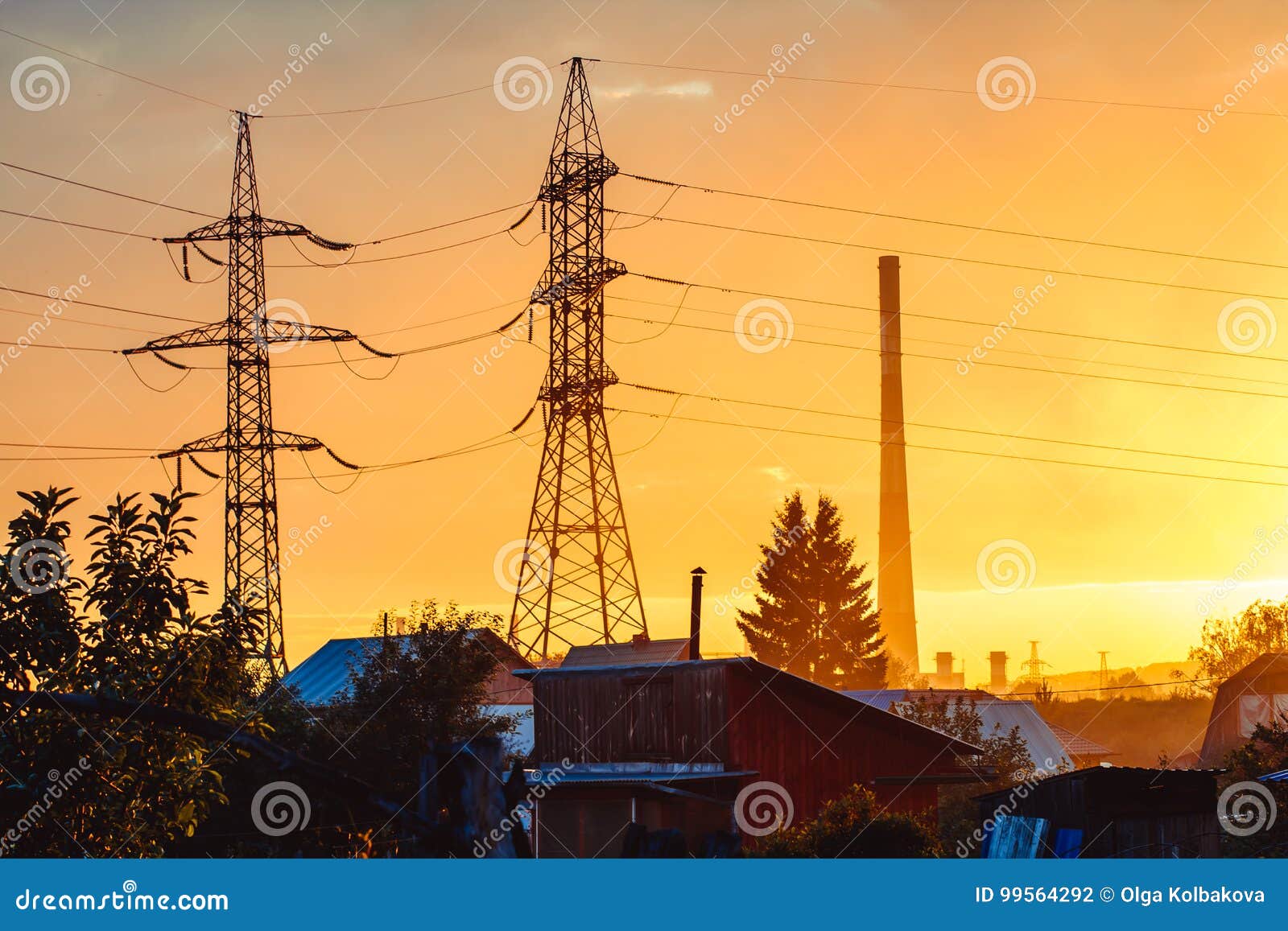 Electric tower sunset stock photo. Image of industry - 99564292