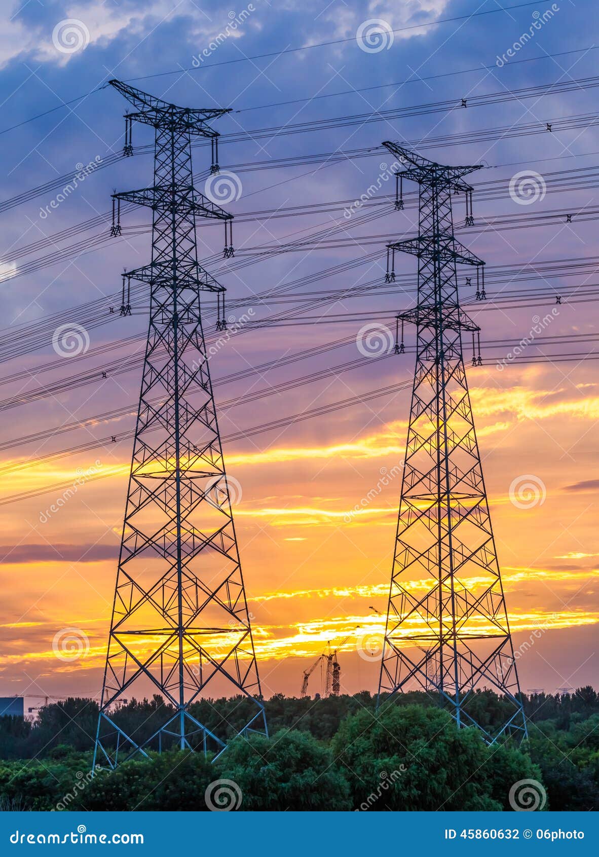 Electric tower at sunset stock photo. Image of industrial - 45860632