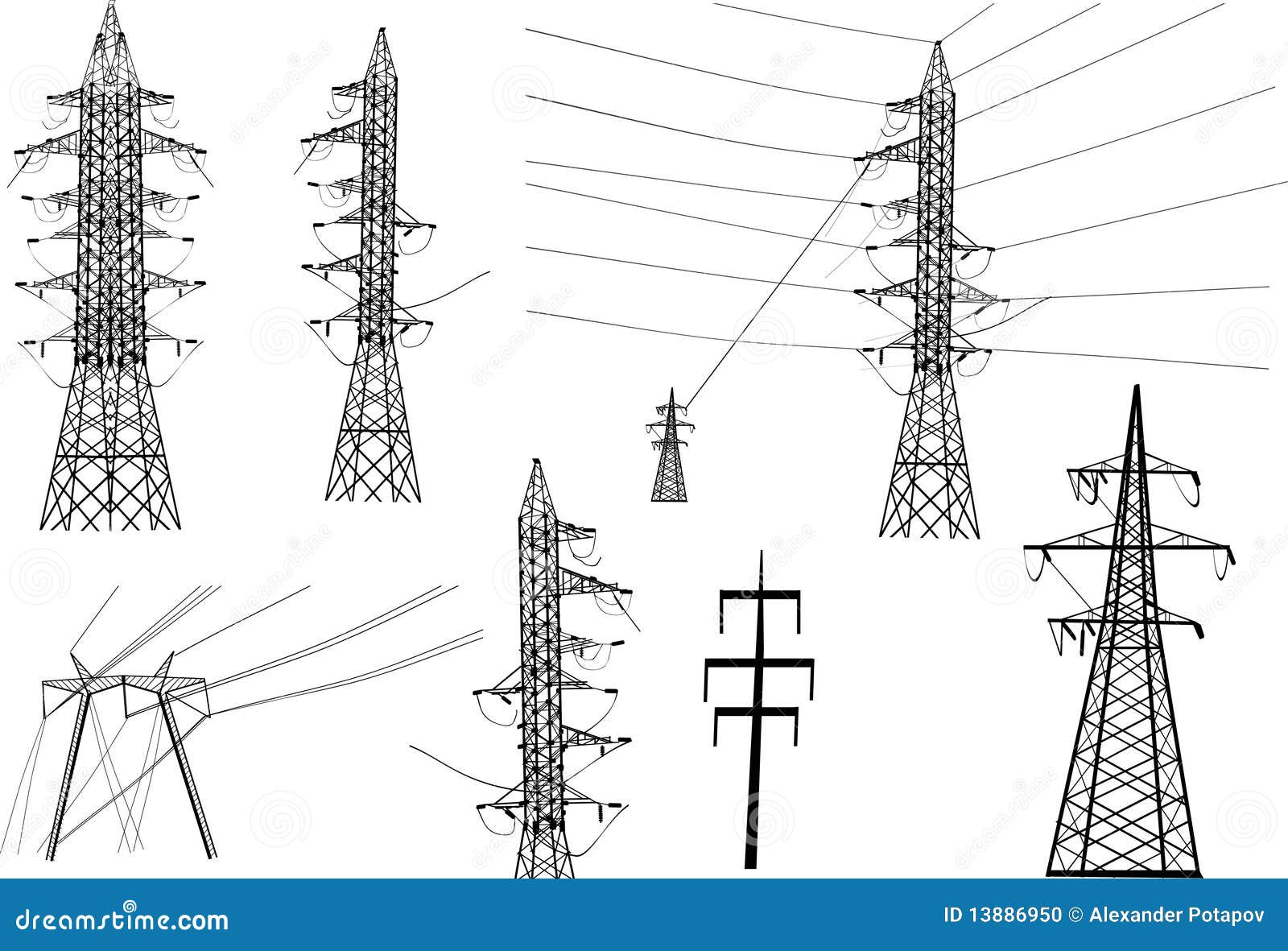 Electric towers collection stock vector. Illustration of electricity ...