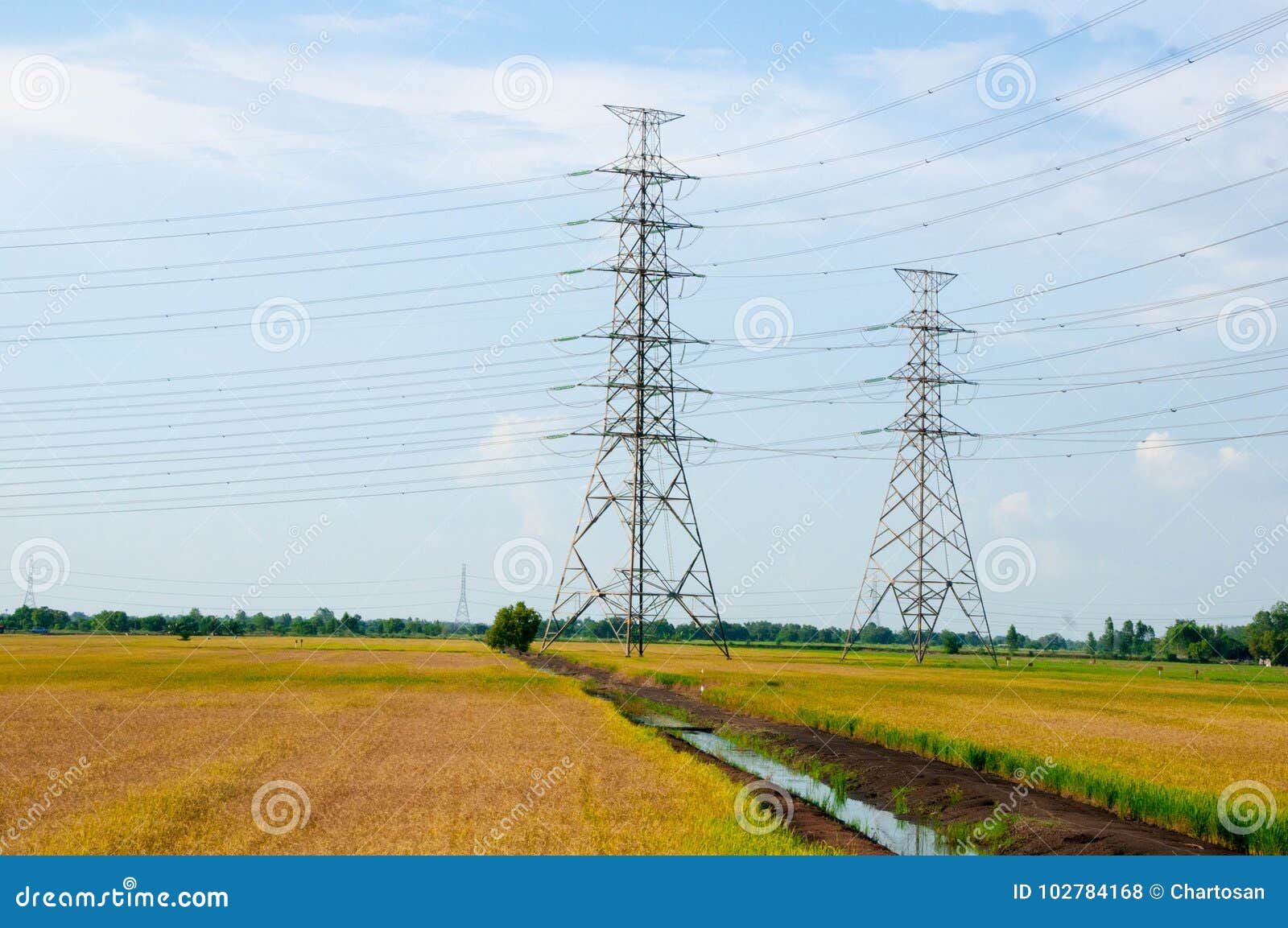 Electric Towers With Residential Buildings Stock Photo | CartoonDealer ...
