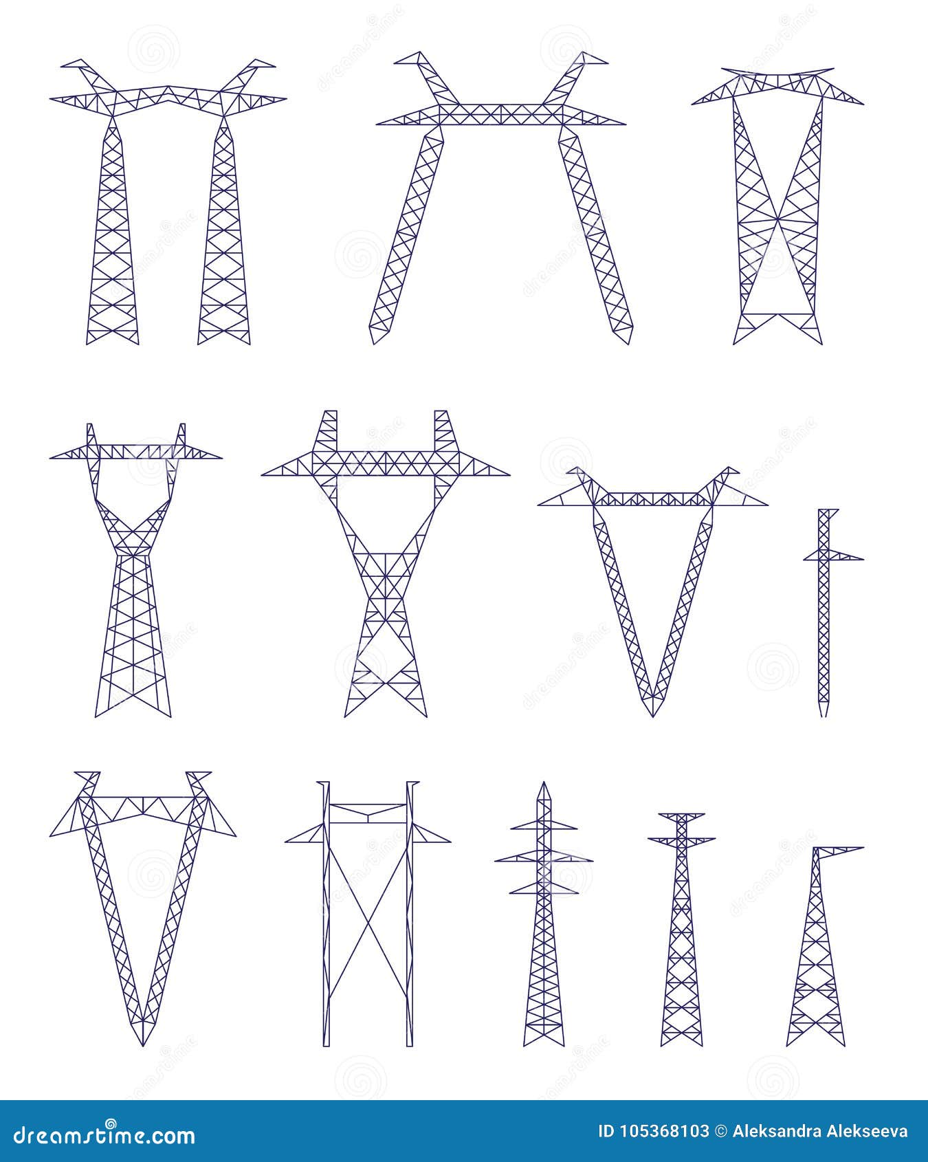 Electric Towers Vector Set, Power Industry Stock Vector - Illustration ...