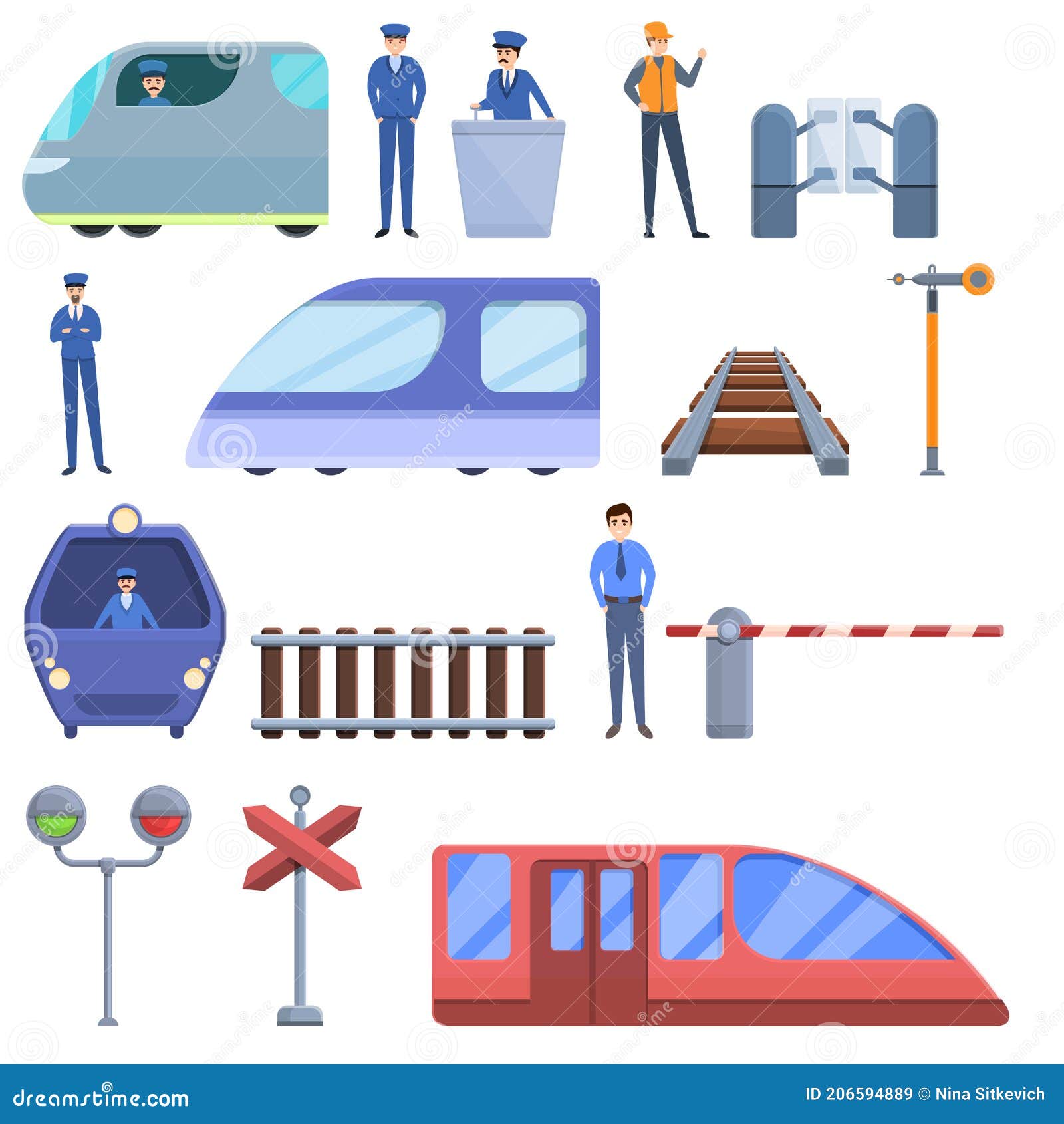 Electric Train Driver Icons Set, Cartoon Style Stock Illustration ...