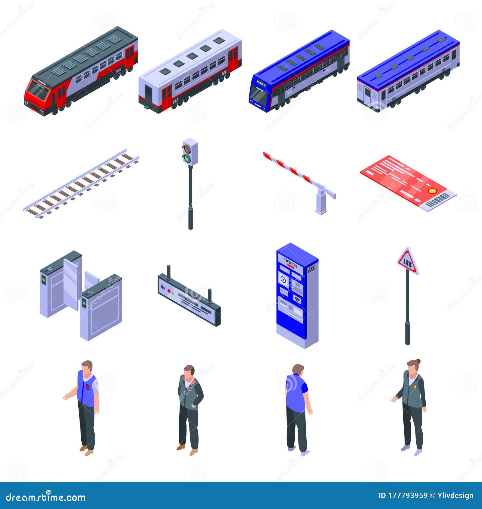 Electric Train Driver Icons Set, Isometric Style Stock Vector ...