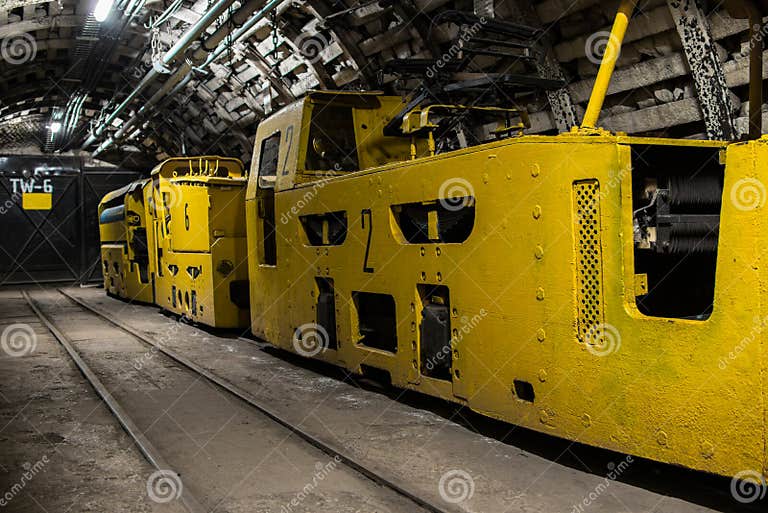 Electric Train in Modern Coal Mine Stock Image - Image of passageway ...