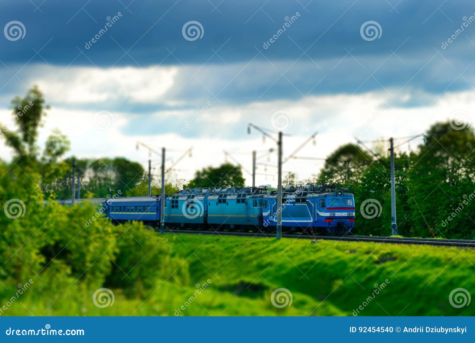 Electric Train Moves. Tilt Shift. Stock Photo - Image of line, railroad ...