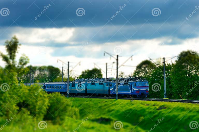 Electric Train Moves. Tilt Shift. Stock Photo - Image of line, railroad ...