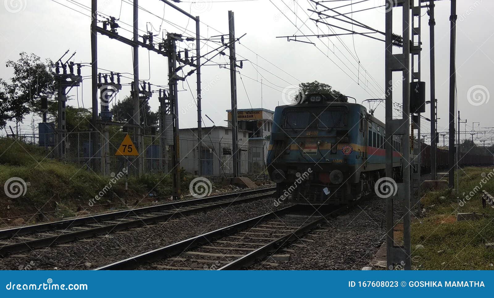 An Electric Train Moving on Railway Track Stock Image - Image of train ...