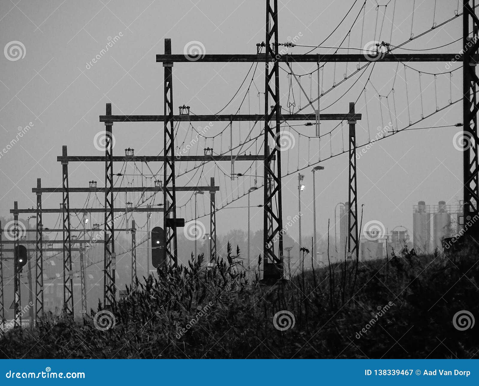 Electric Train Overhead Wire in Perspective Stock Image - Image of ...