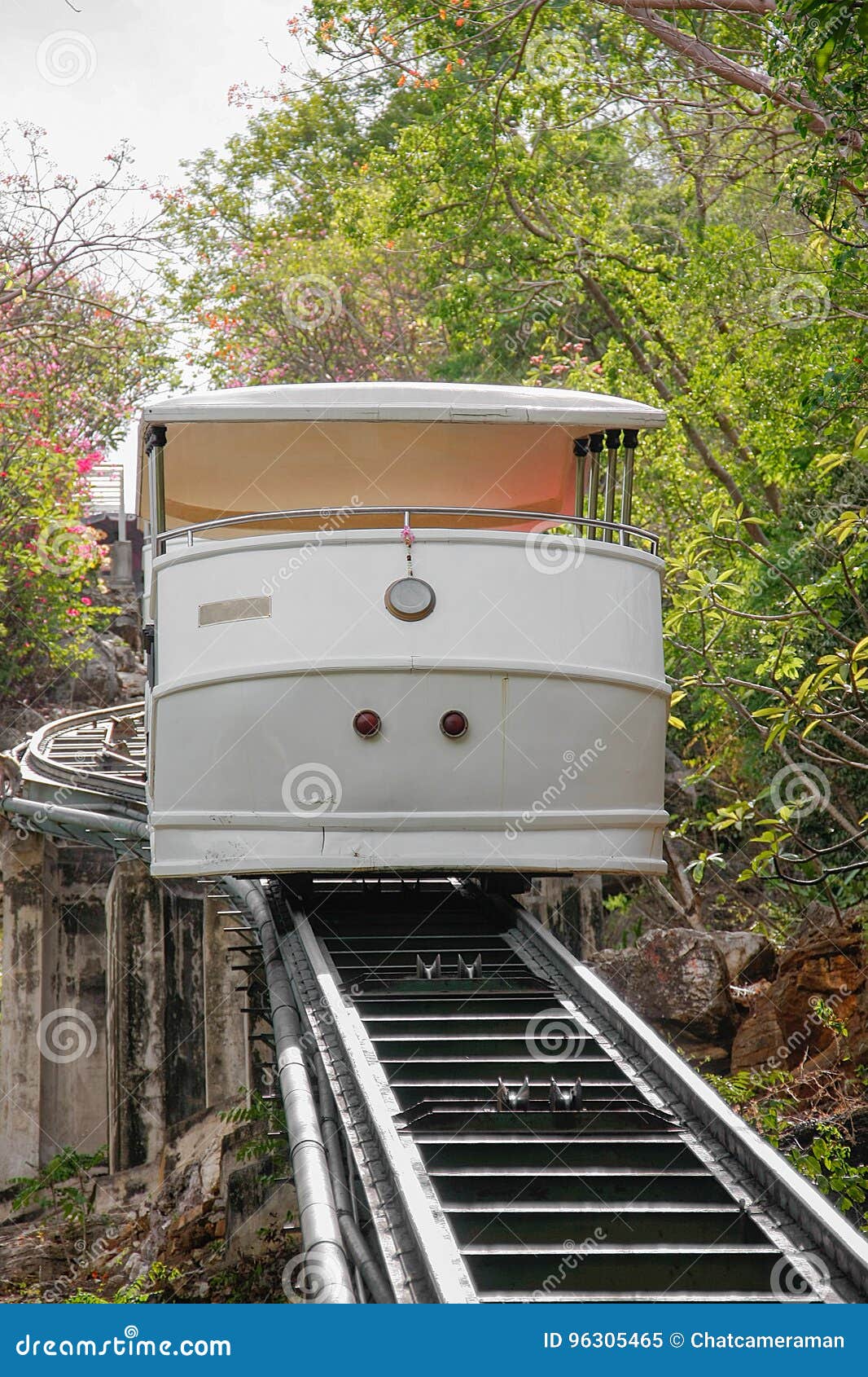 Electric Tram Down on Slope Way Stock Image - Image of train ...