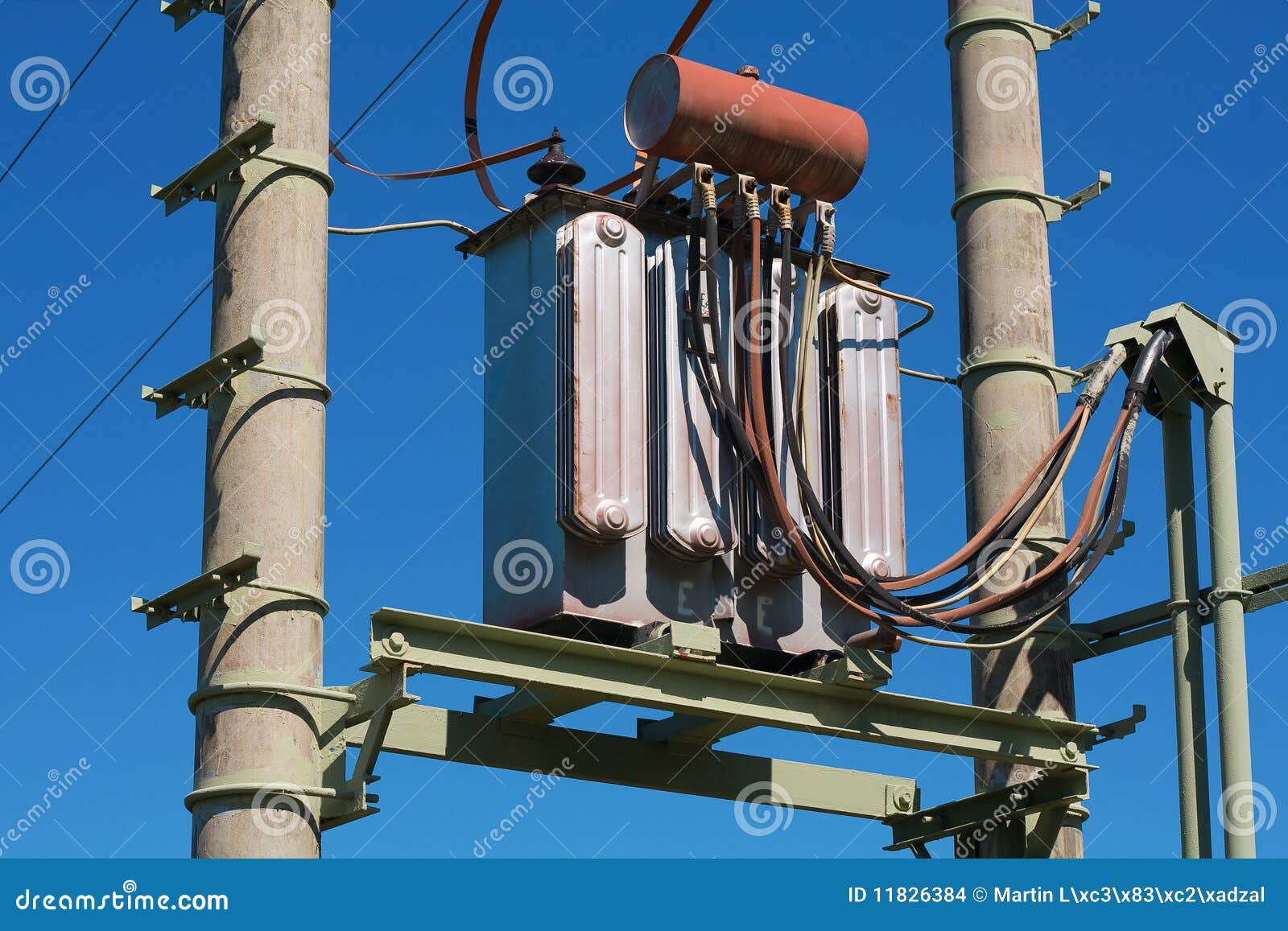 Electric Transformer And Big Red High Voltage Wires Royalty-Free Stock ...