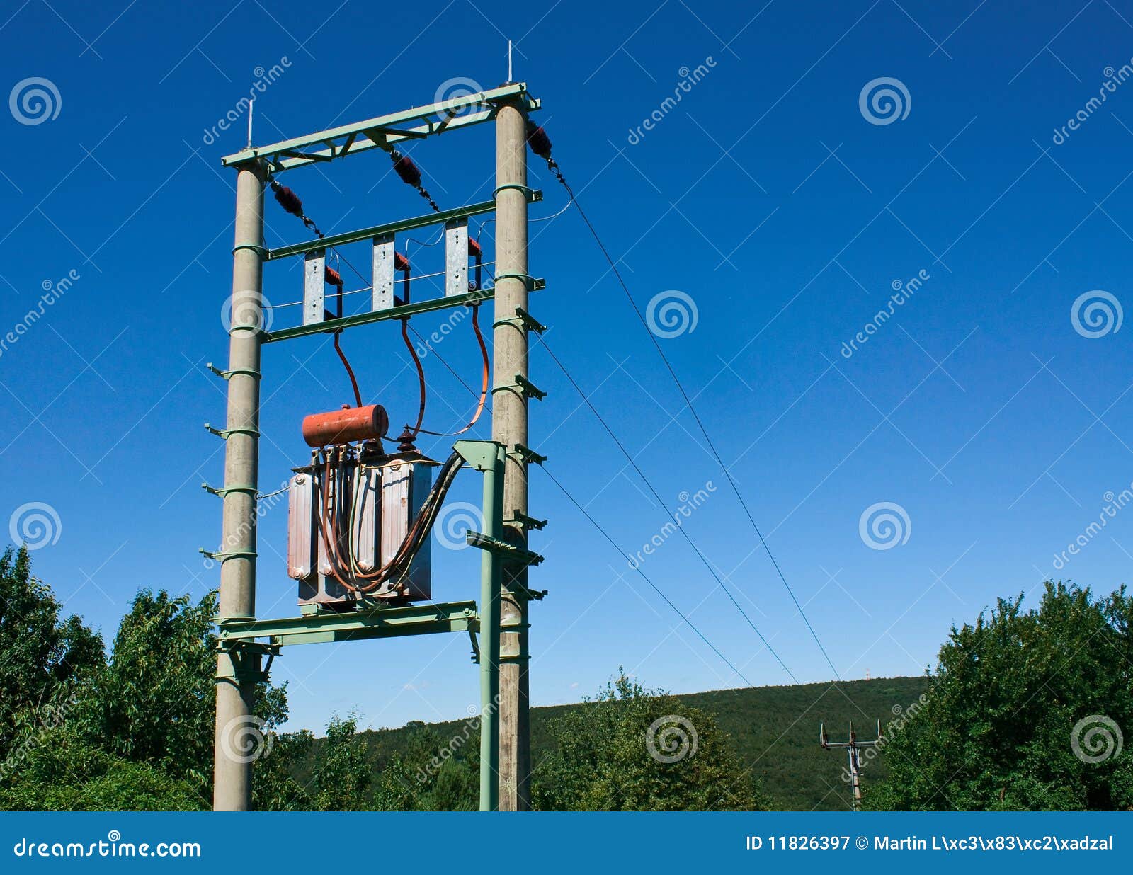 Electric Transformer And Big Red High Voltage Wires Royalty-Free Stock ...