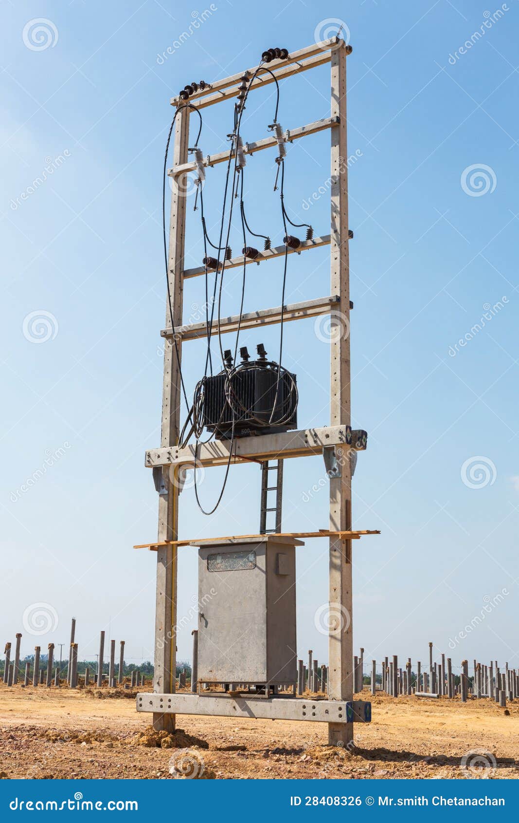 Electric Transformer And Big Red High Voltage Wires Royalty-Free Stock ...