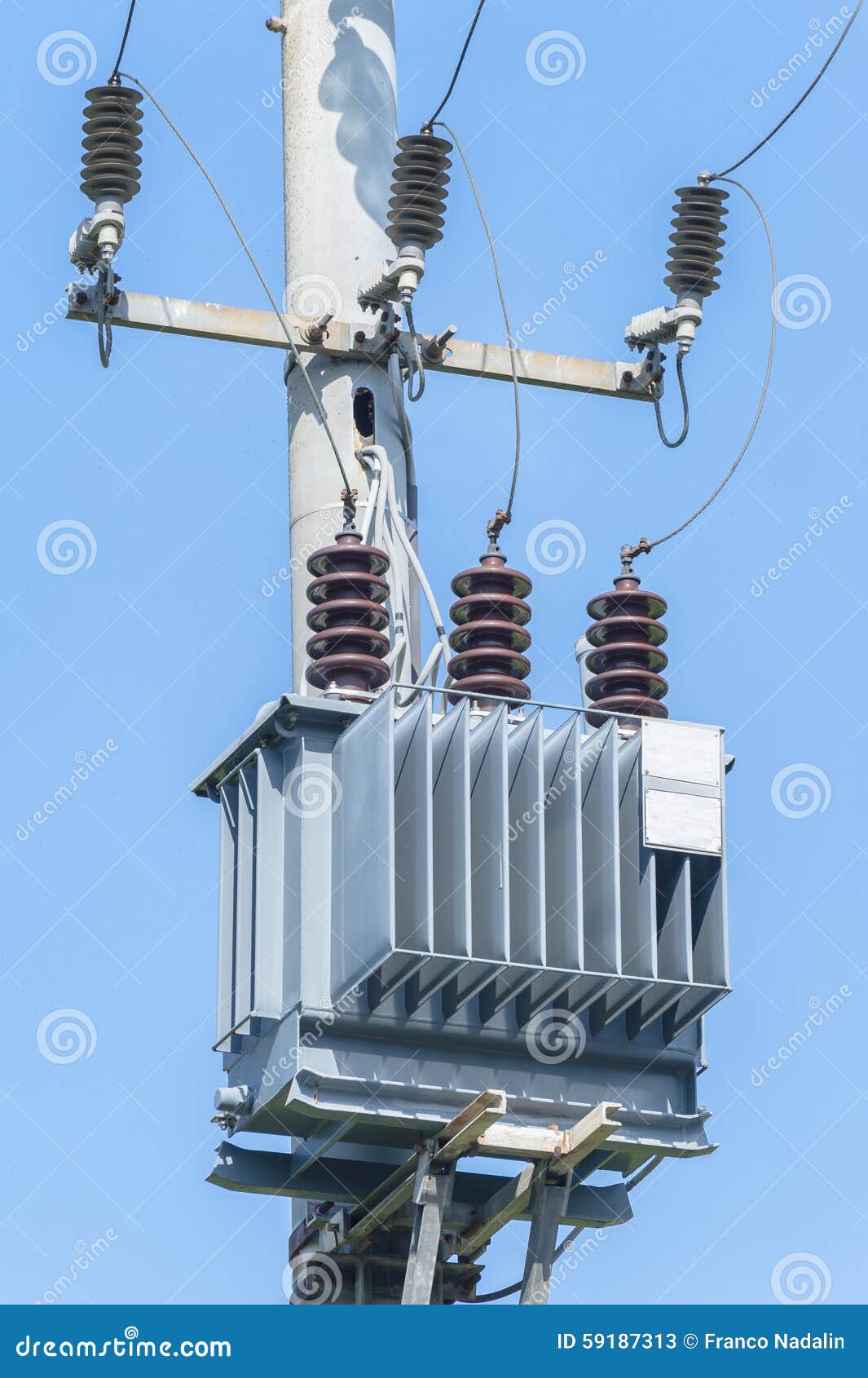 Electric Transformer on Electric Pole Stock Image - Image of conductor ...