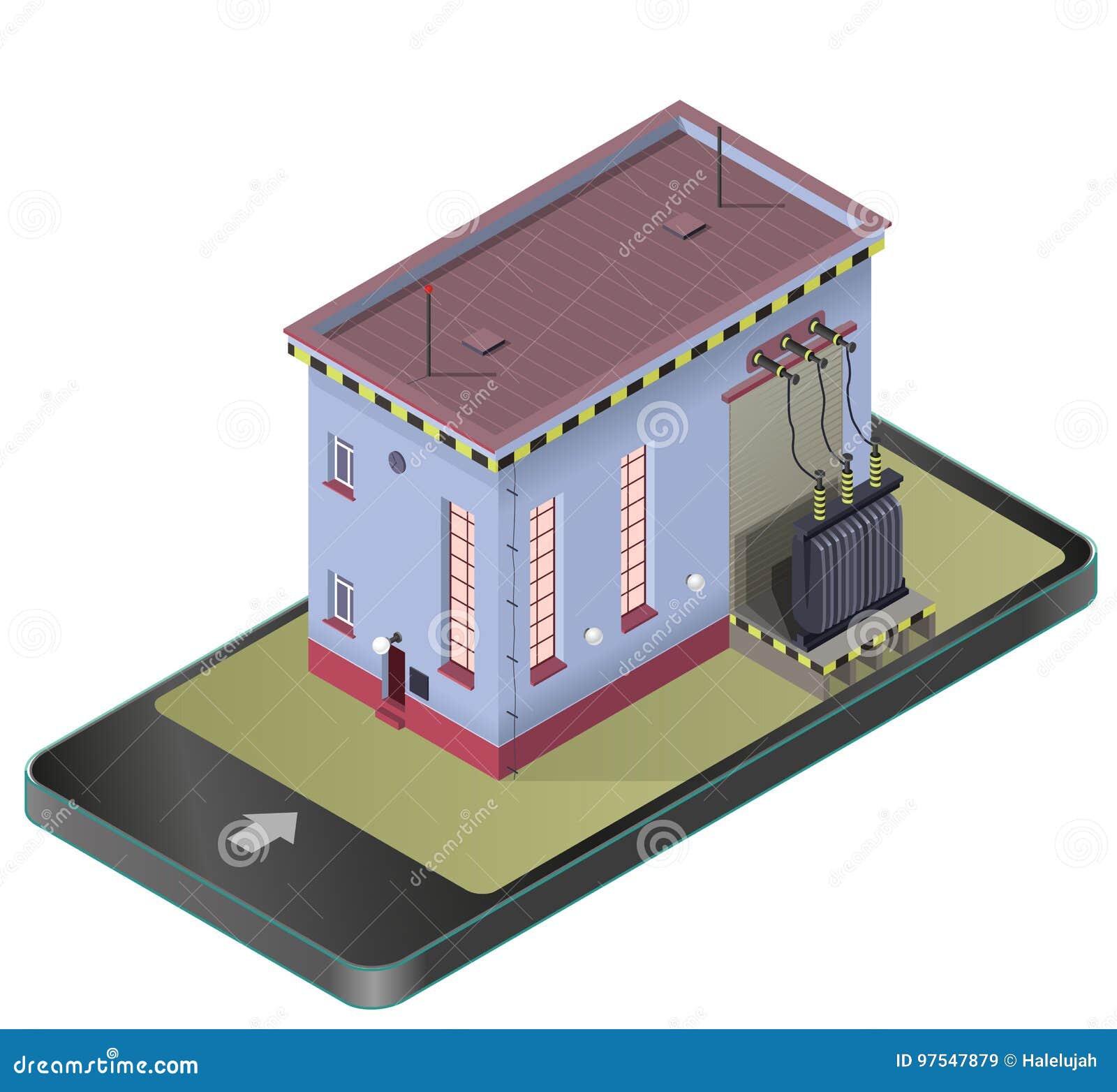 Electric Transformer Isometric Building in Mobile Phone. Vector High ...