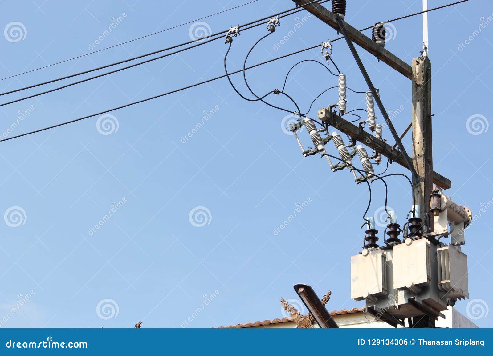 Electric Transformer on Electric Pole Stock Photo - Image of pole ...