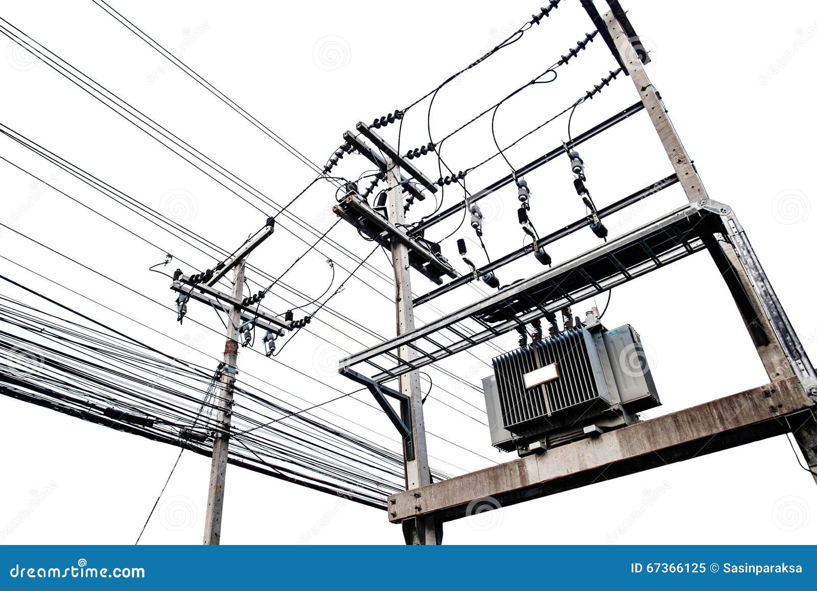Electric Transformers on Electric Pole, Isolated on White Background ...
