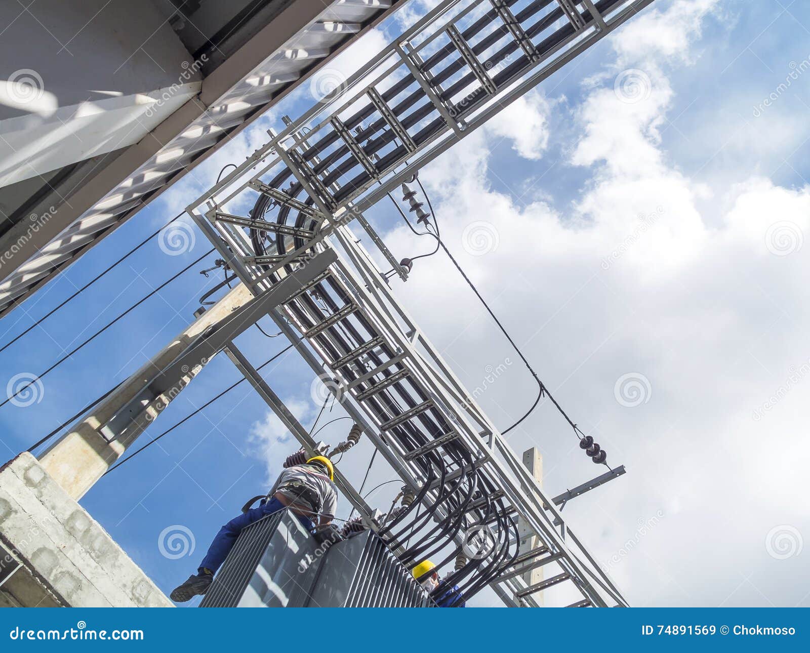 Electric Transformers And Wires. Low Voltage Wires To Supply Power To ...