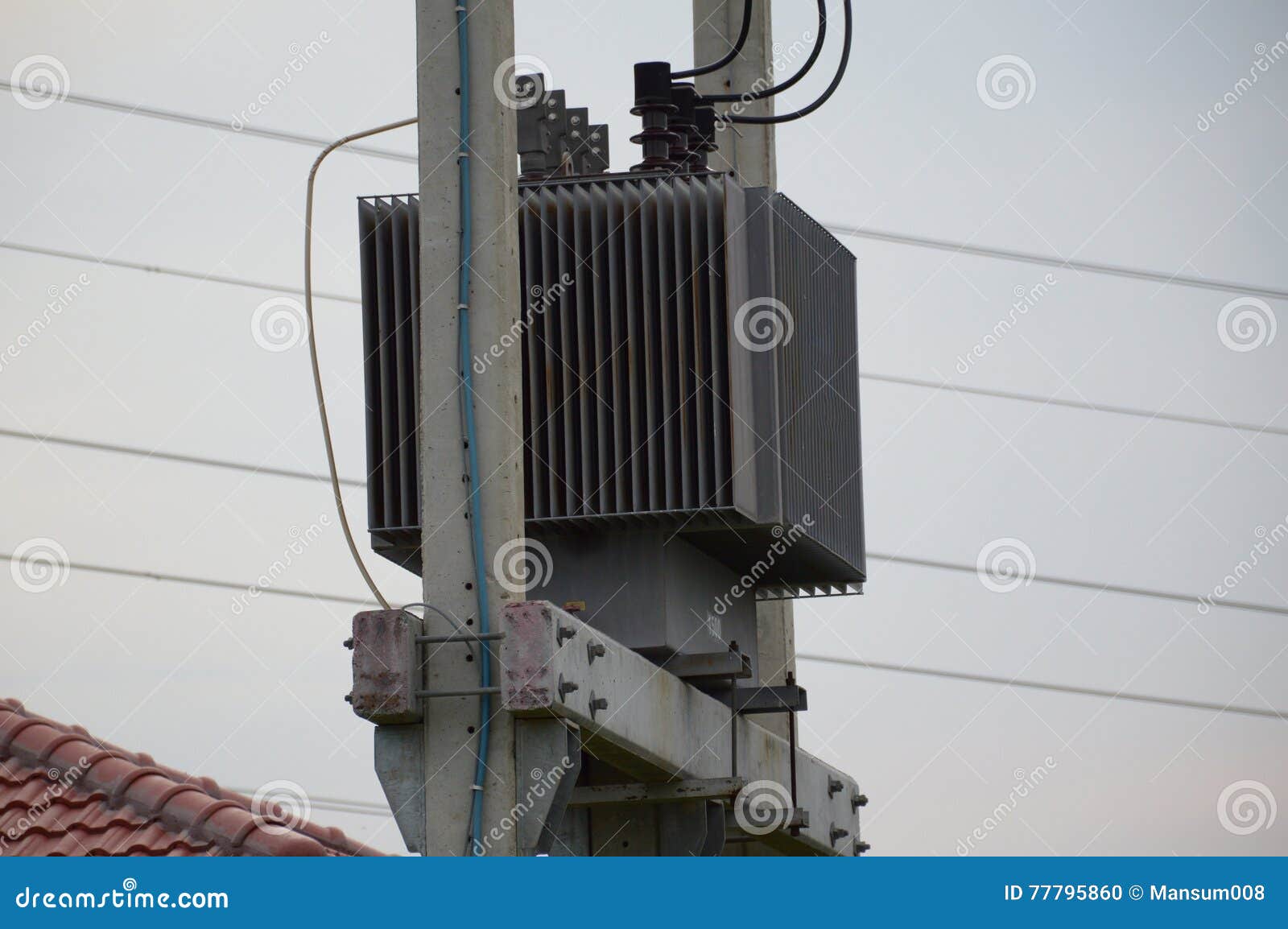 Electric Transformers And Wires. Low Voltage Wires To Supply Power To ...