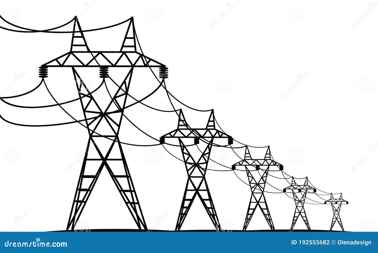 Electric Transmission Lines - Vector Black Silhouettes on White Stock ...