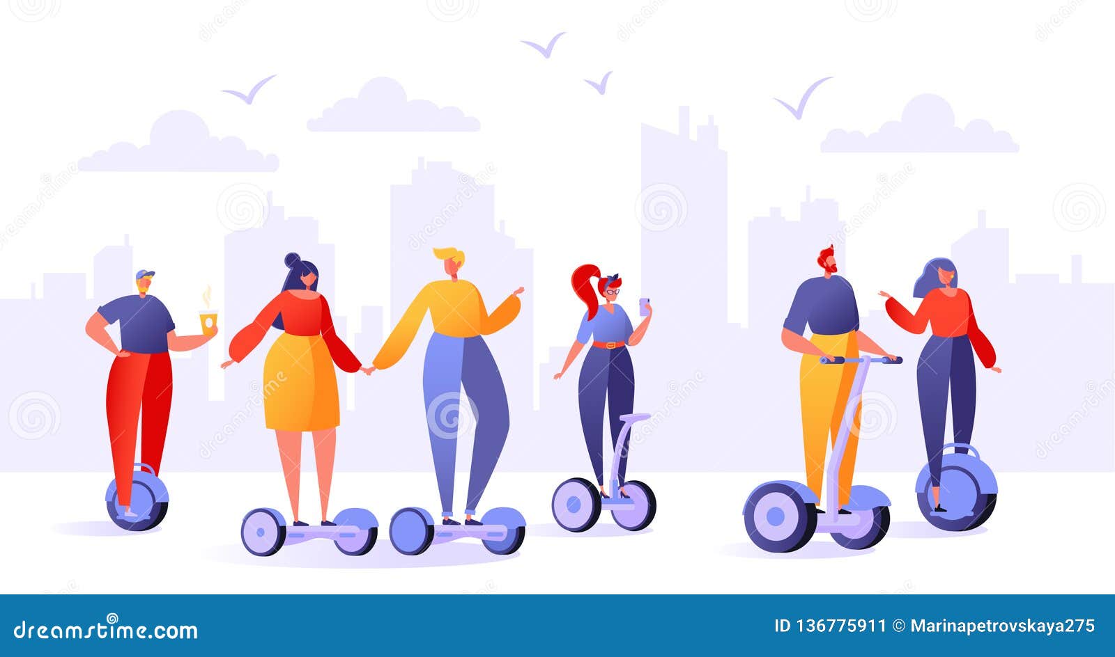 Mom And Her Son Riding Hoverboards In Summer Park, Eco Electric ...