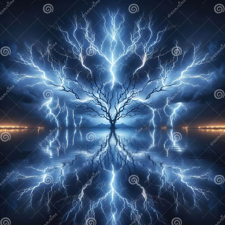 Electric Tree with Lightning Reflection Stock Photo - Image of ...