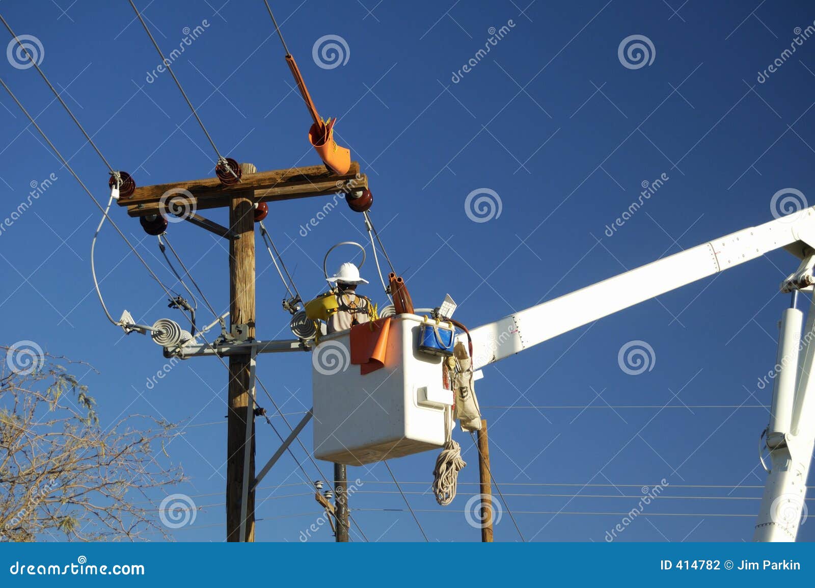 Electric Utility Lineman stock photo. Image of picker, repairman - 414782