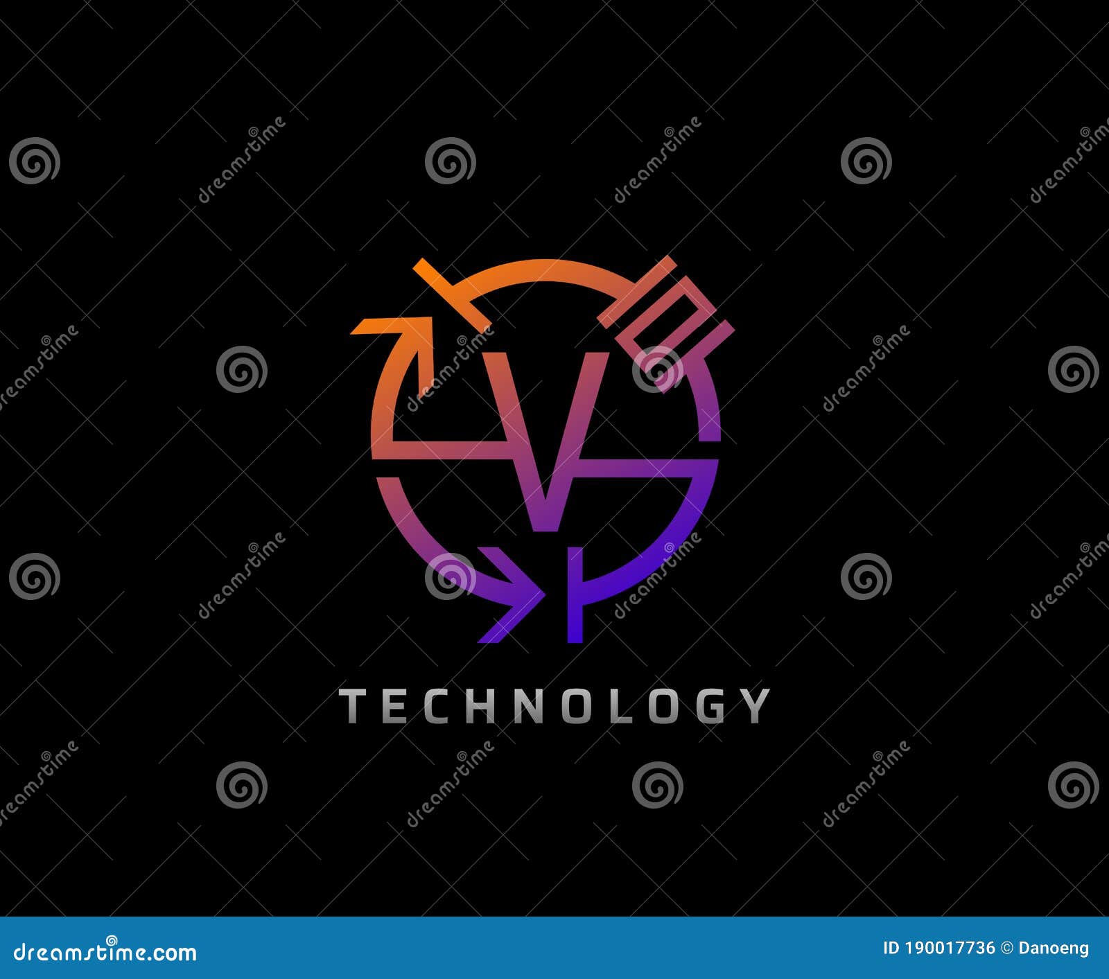 Electric V Letter Icon Design with Circle Shape and Electrical ...