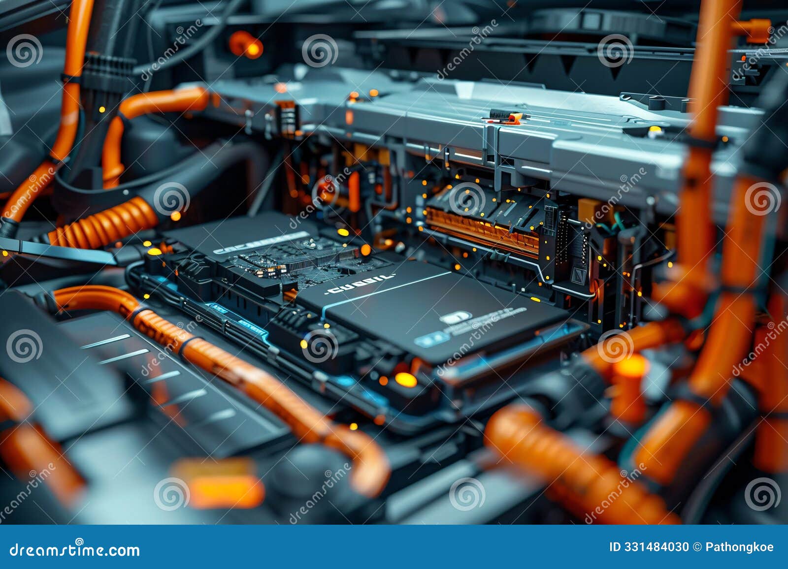 Electric Vehicle Battery Equipment. Processor Chip, Battery and Cable ...