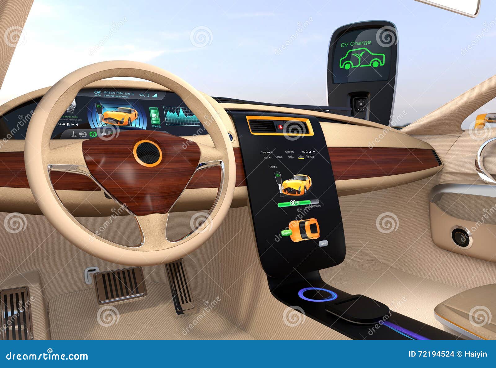 Electric Vehicle Center Display Showing Charging Information Stock ...