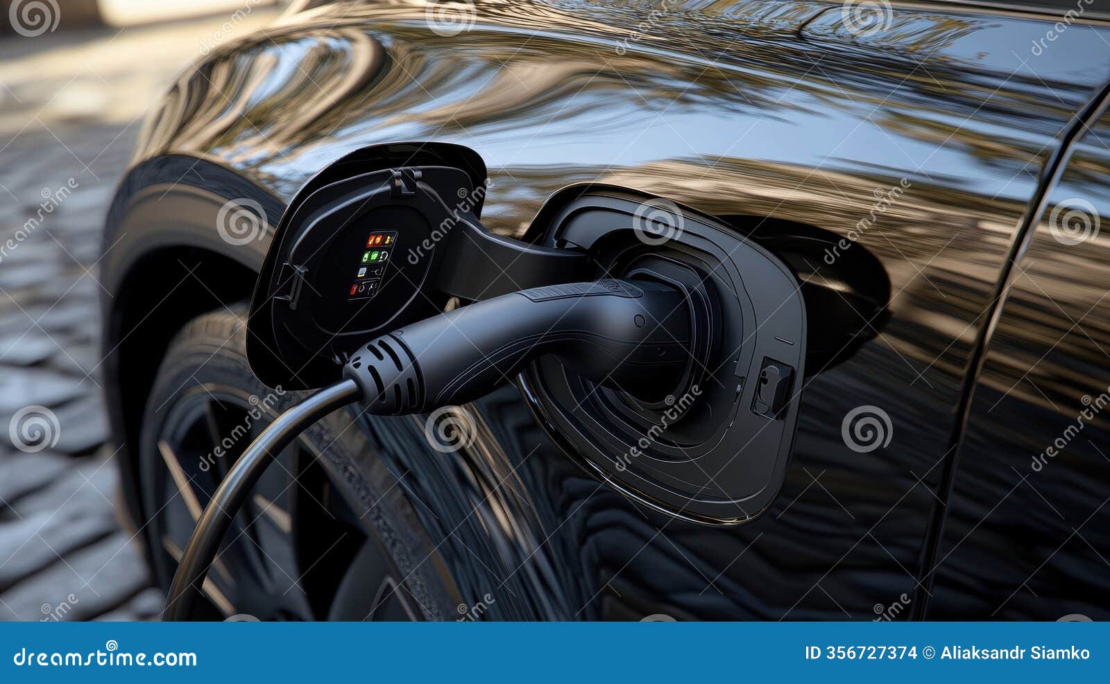 Electric Vehicle Charging Port with a Charging Cable Connected Stock ...
