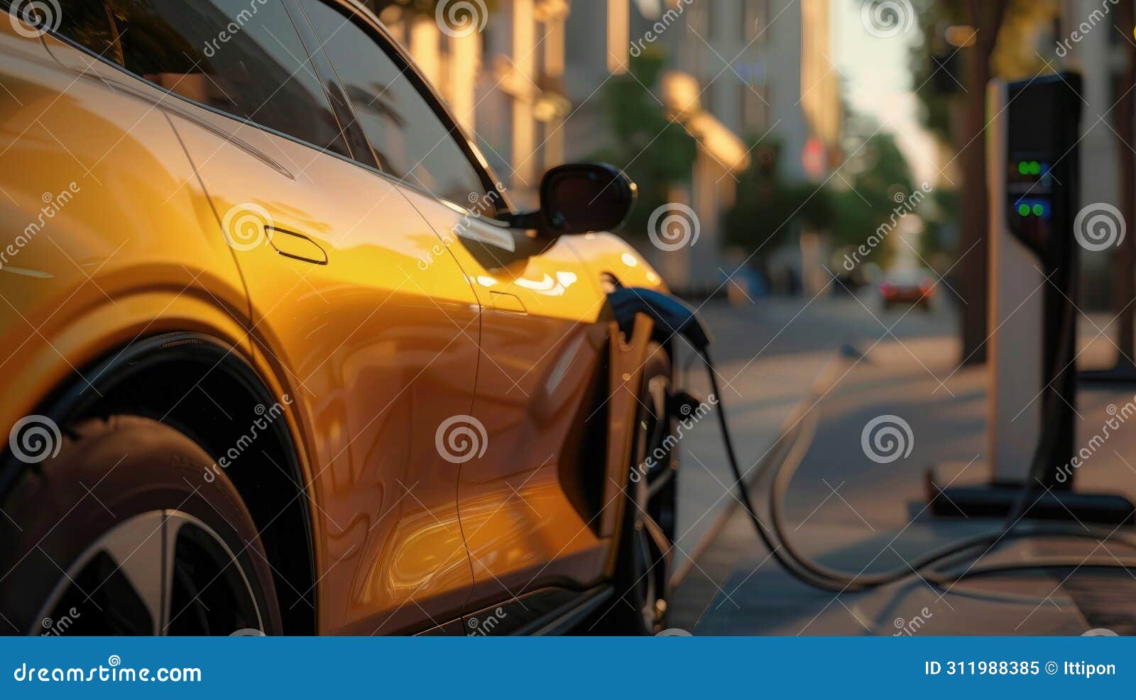 Electric Vehicle during the Charging Process at a Station. Stock ...