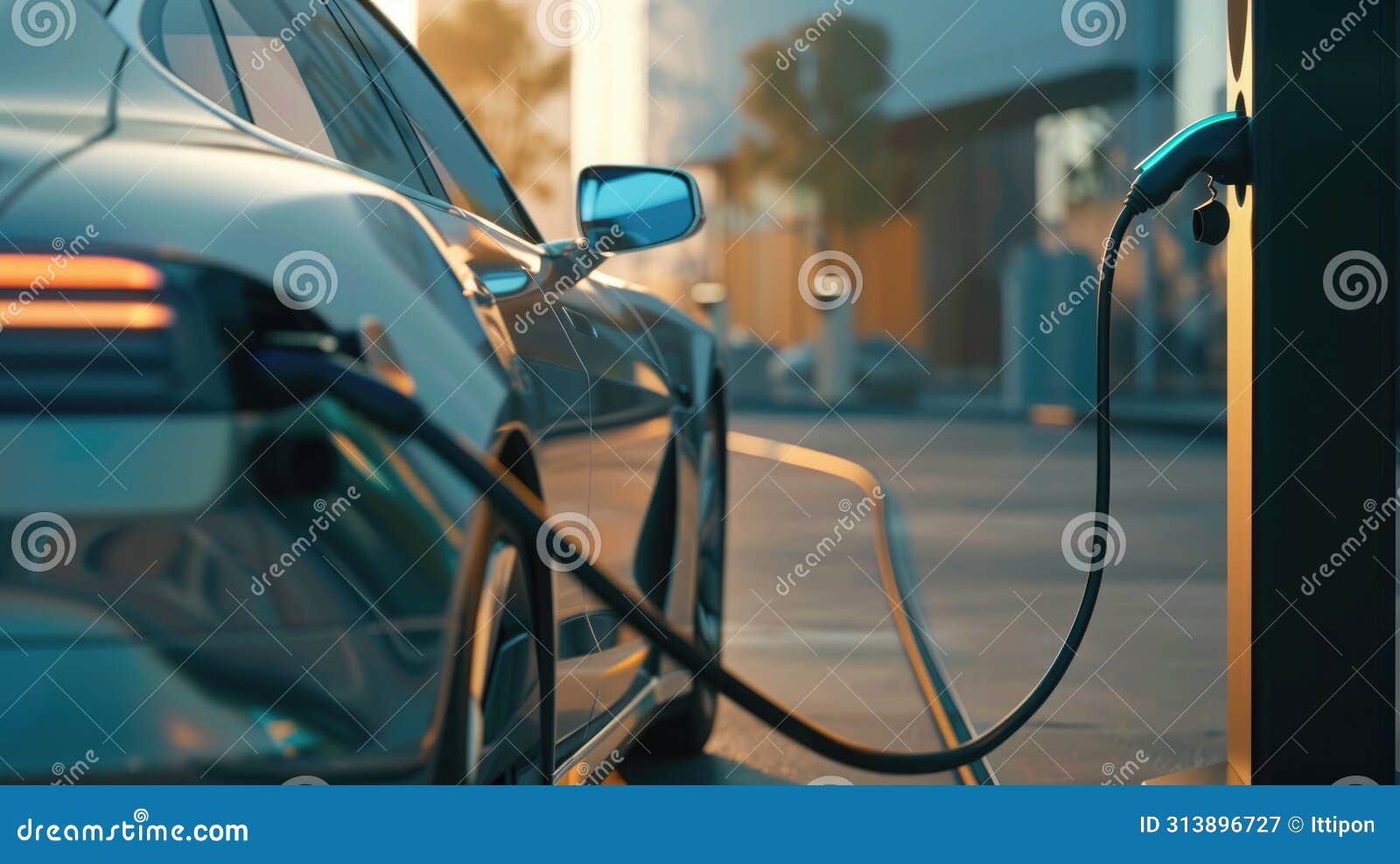 Electric Vehicle during the Charging Process at a Station. Stock ...