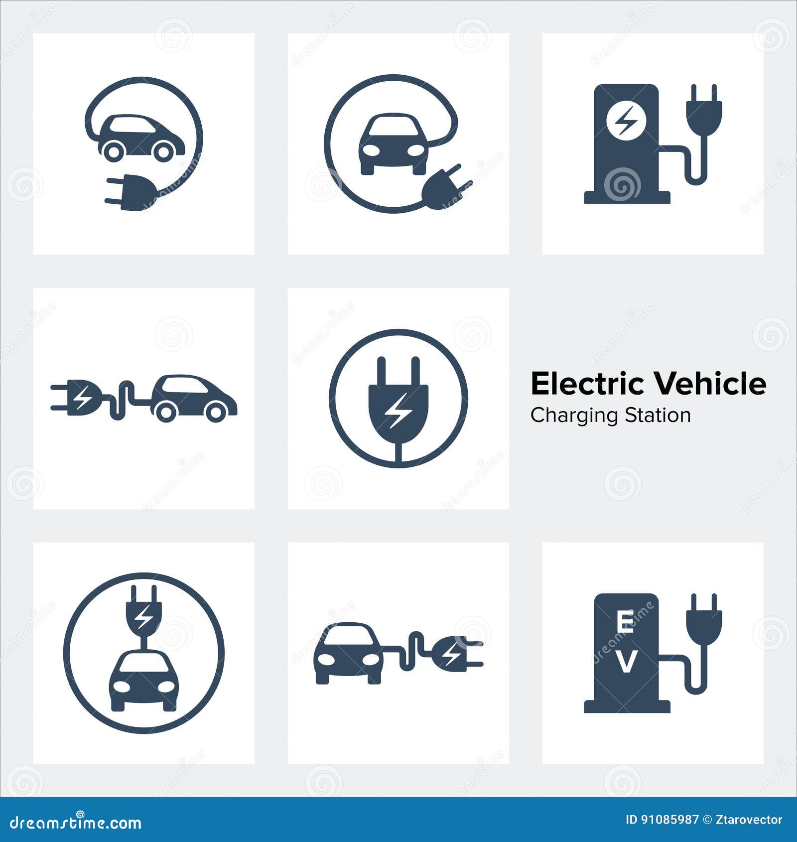 Electric Vehicle Charging Station Icons Set Stock Vector - Illustration ...