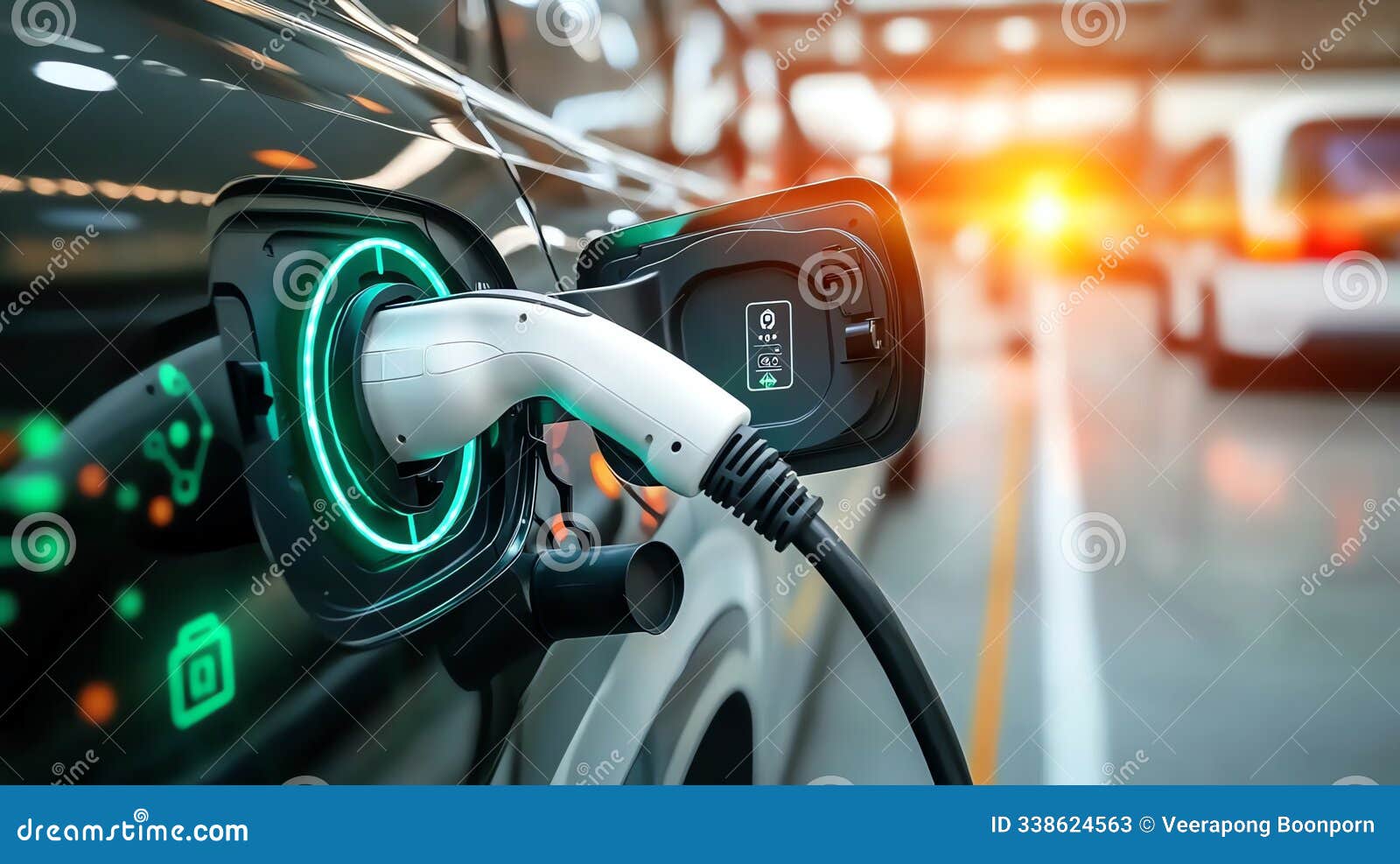 Electric Vehicle Charging Station with Modern Connectors and ...