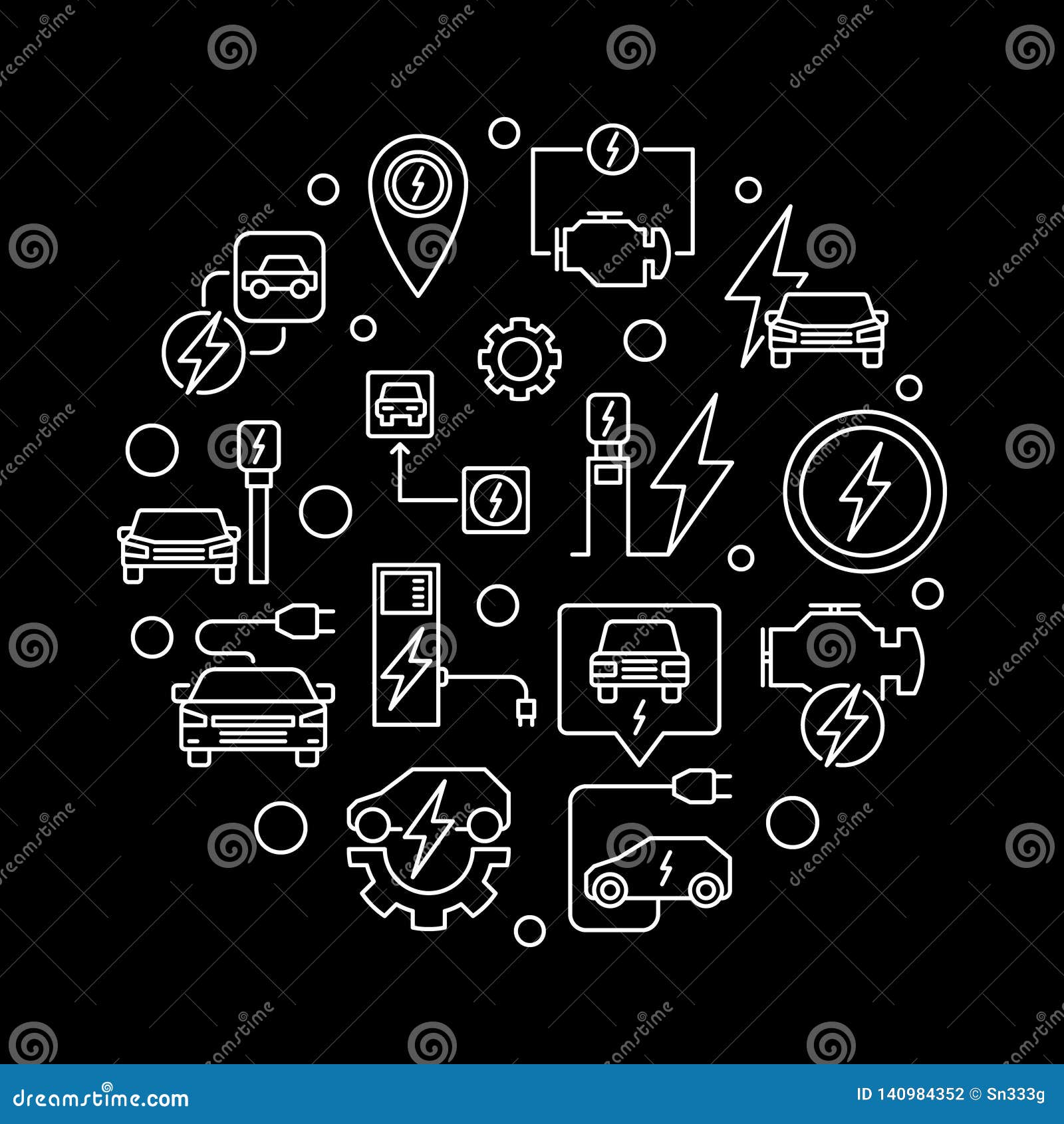 Electric Vehicle Circular Vector Minimal Line Illustration Stock Vector ...