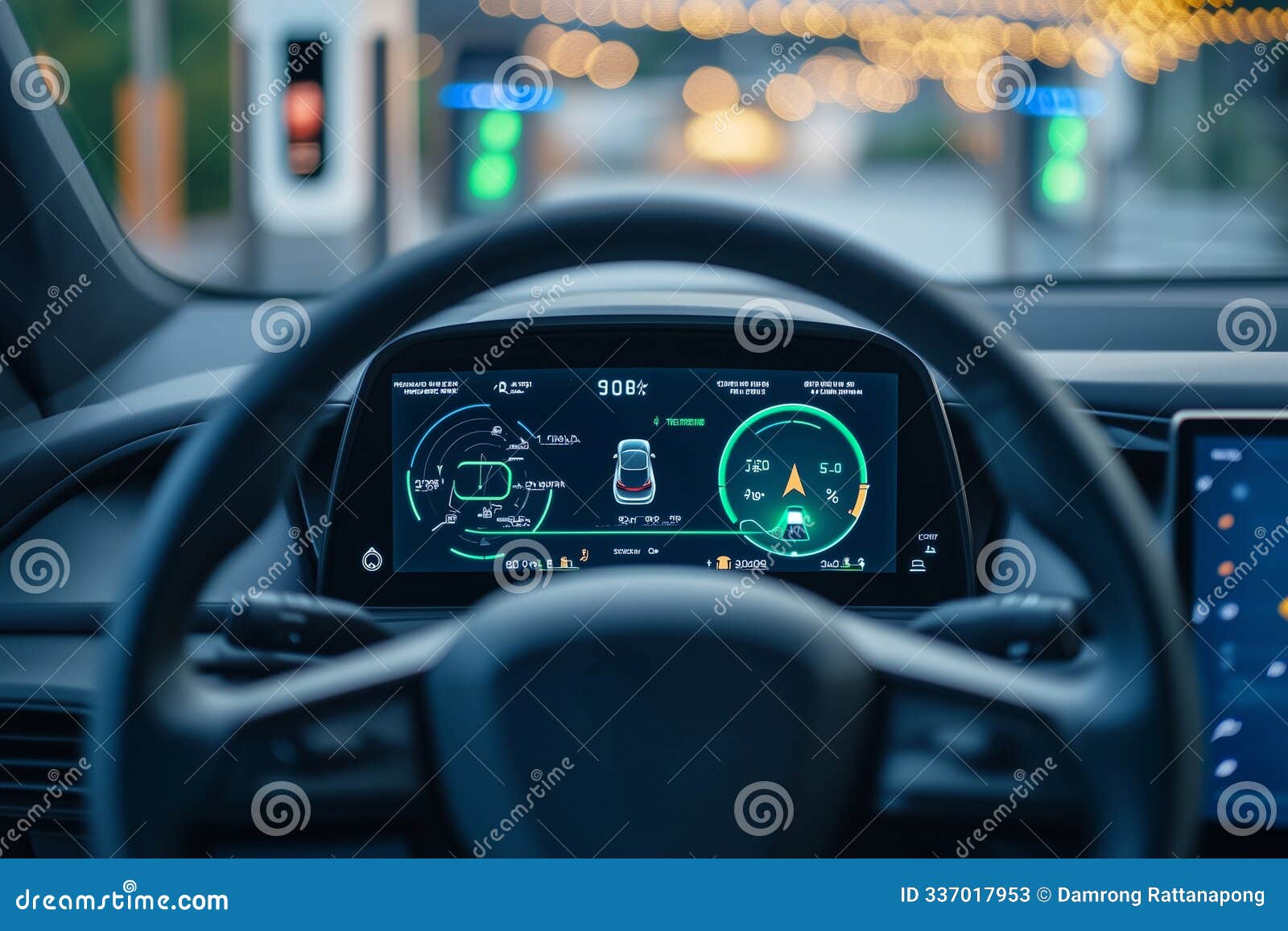Electric Vehicle Dashboard Interface in a Modern Car Stock Image ...